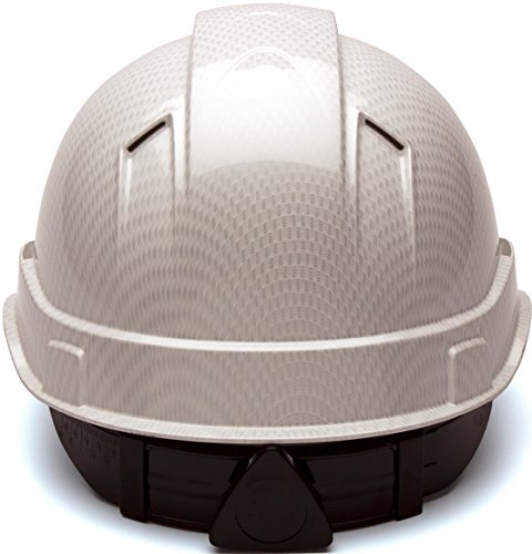 PYRAMEX Ridgeline Cap Style Hard Hat, Vented, 4-Point Ratchet Suspension, Shiny White Graphite Pattern