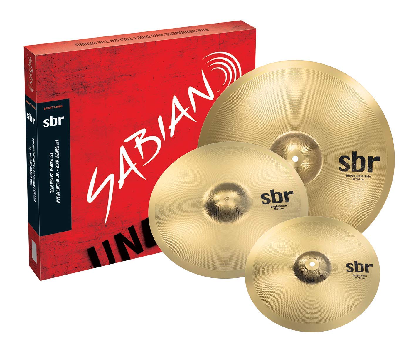 Sabian SBR Cymbal 3-Pack 14 Hi Hats 16 18” Bright Crash Ride (SBR5004BR2)