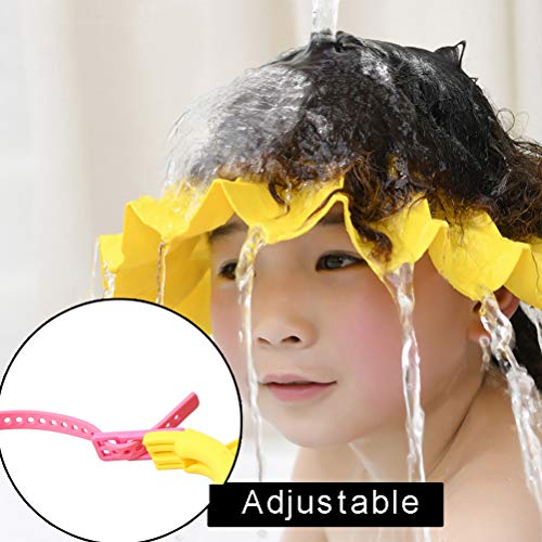 SUMAJU Baby Shower Cap, Waterproof Silicone Shower Cap Adjustable Shampoo Shower Cap Hat for Toddler Children (Yellow)