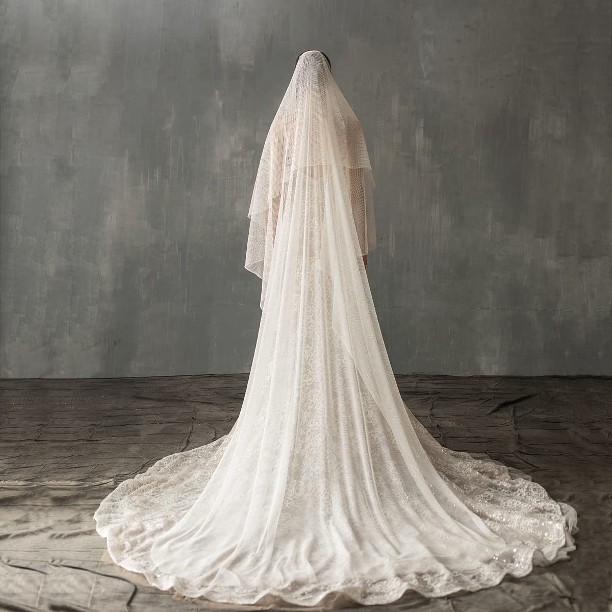 Wedding Accessory Luxurious Chapel Wedding Bridal Veil Two-Layer Cut Edge Spandex Long Floor Train Marriage Party Bride to Be Veil (Color : Off White)