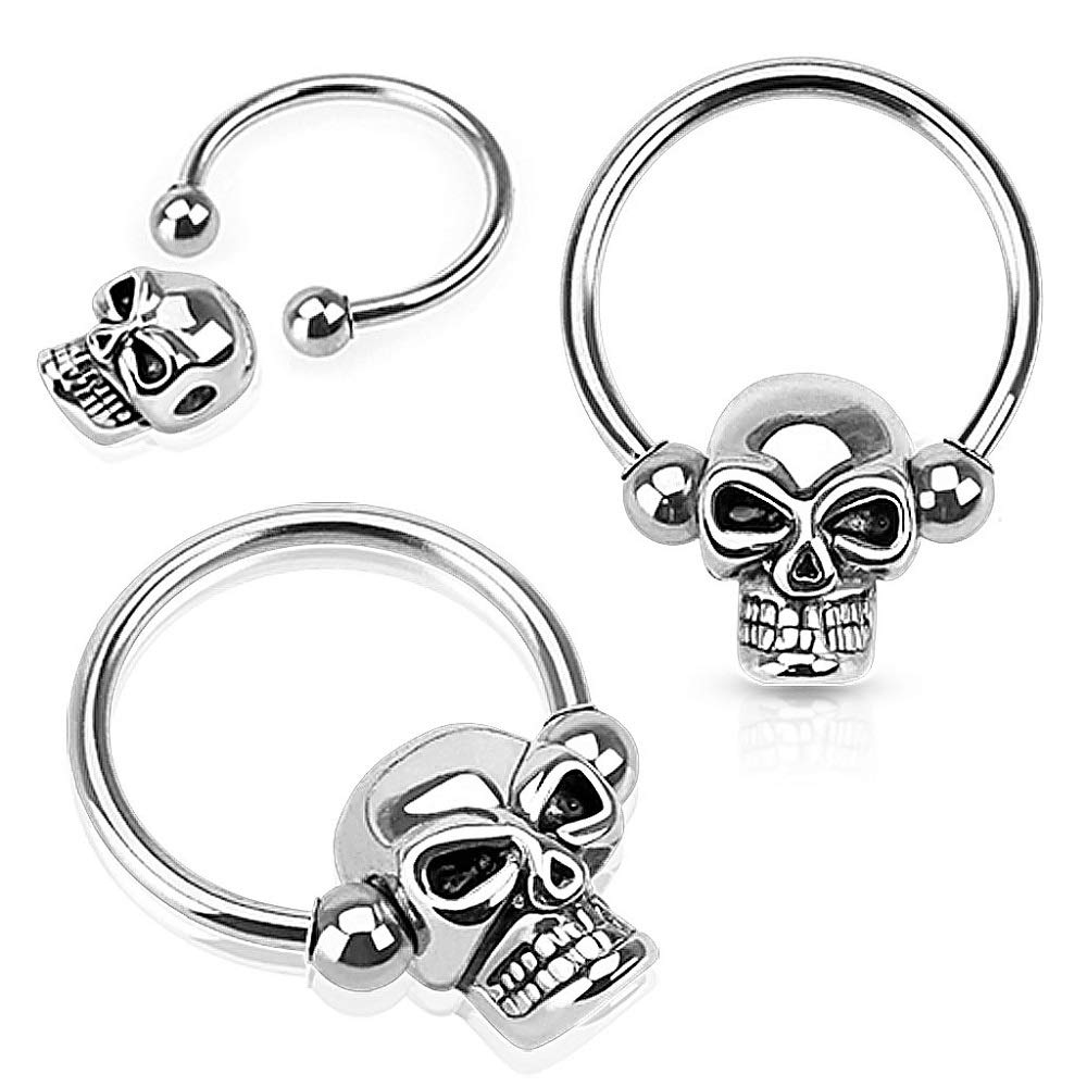 Pierced Owl 16GA Stainless Steel Skull Septum Nose Captive Bead Ring