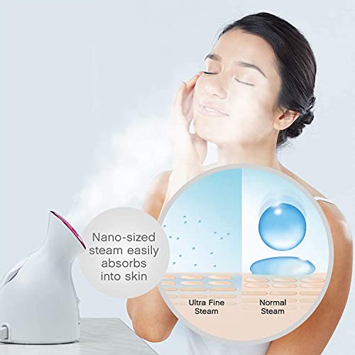 Panasonic Nano Ionic Compact Design with One-Touch Operation Facial Steamer with Ultra-Fine Steam - Spa Like Face Steaming At Home to Moisturize and Deeply Cleanse Skin, White / Pink