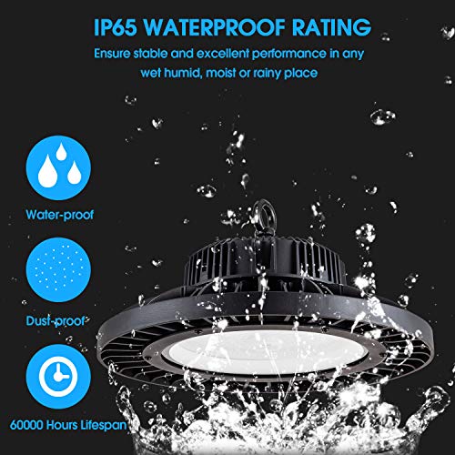 PLUSOVER LED High Bay Light 200W High Bay Light with Bright Lighting 28000LM(140LM/W) 5000K Daylight Black Waterproof UL Plug Fixture for Barn Garage Warehouse Gym