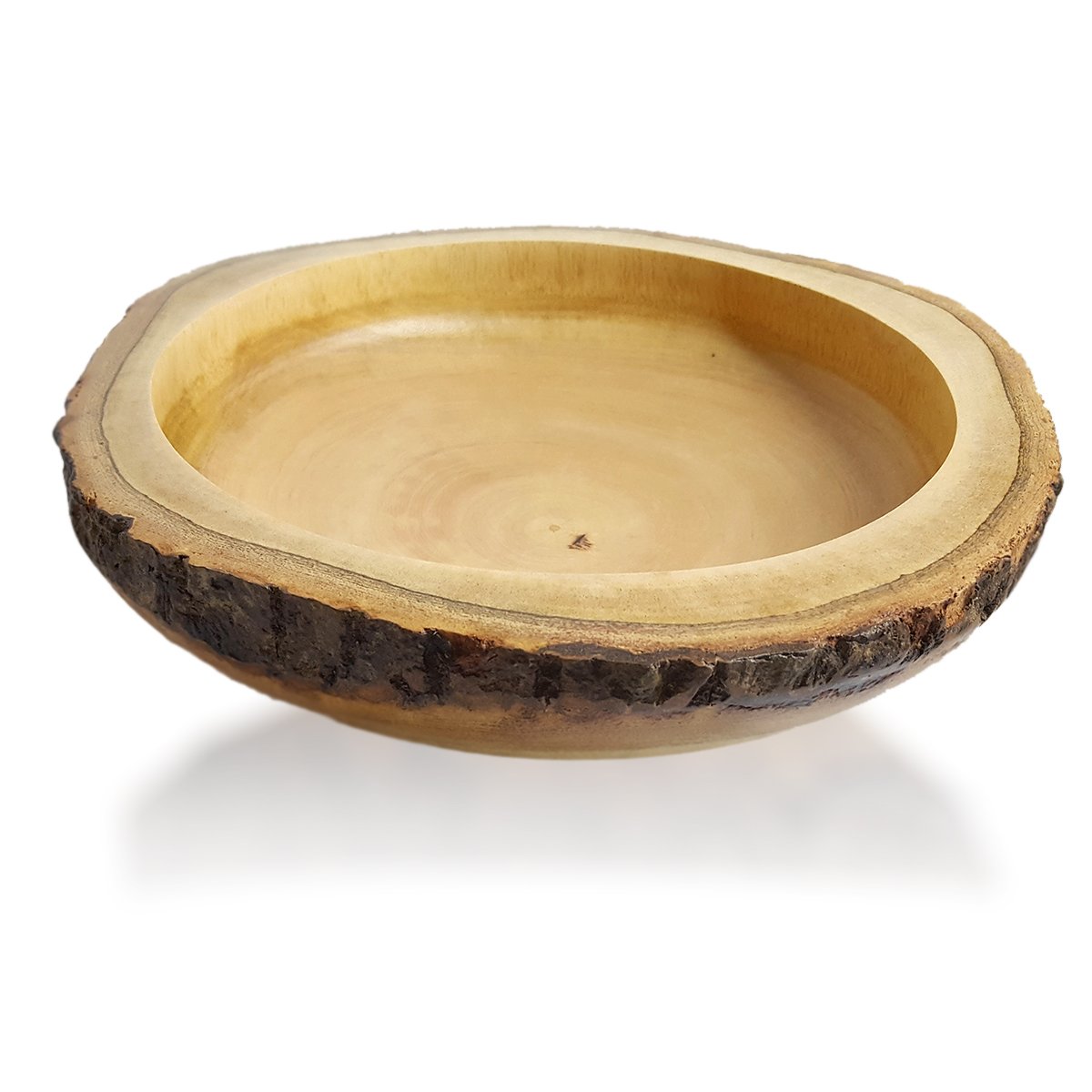 roro Handcarved Wood Fruit and Centerpiece Bowl, 12 Inch Live-Edge Bark