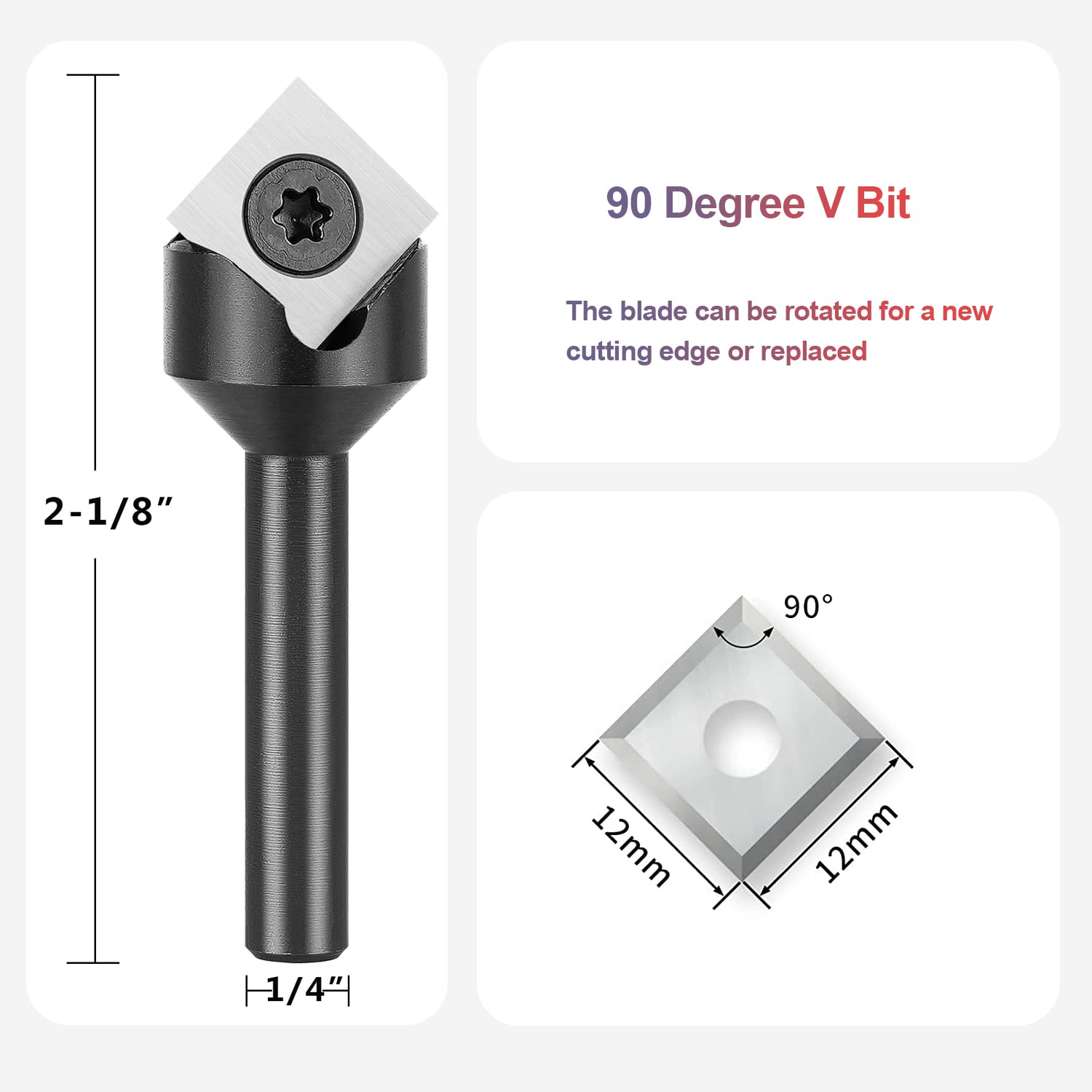 SpeTool Carbide Insert 90 Degree V Groove Router Bit 1/4 Inch Shank Single Flute CNC Wood Engraving Router Bits Woodworking Chamfer Carving Tool