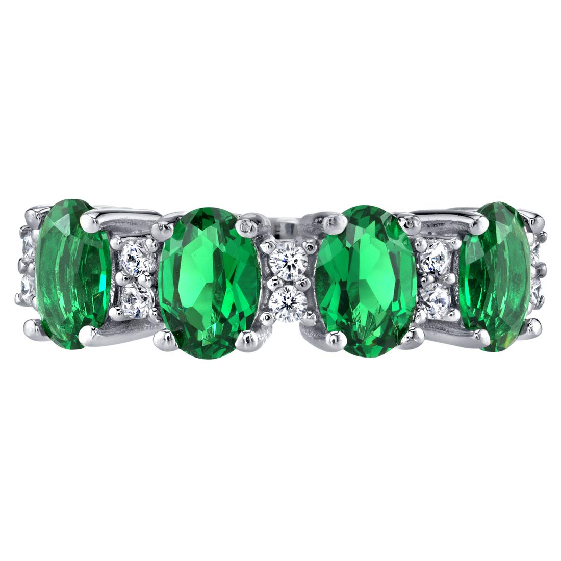 PEORA Sterling Silver Oval Cut Simulated Emerald Anniversary Ring Band 2 Carats Size 8