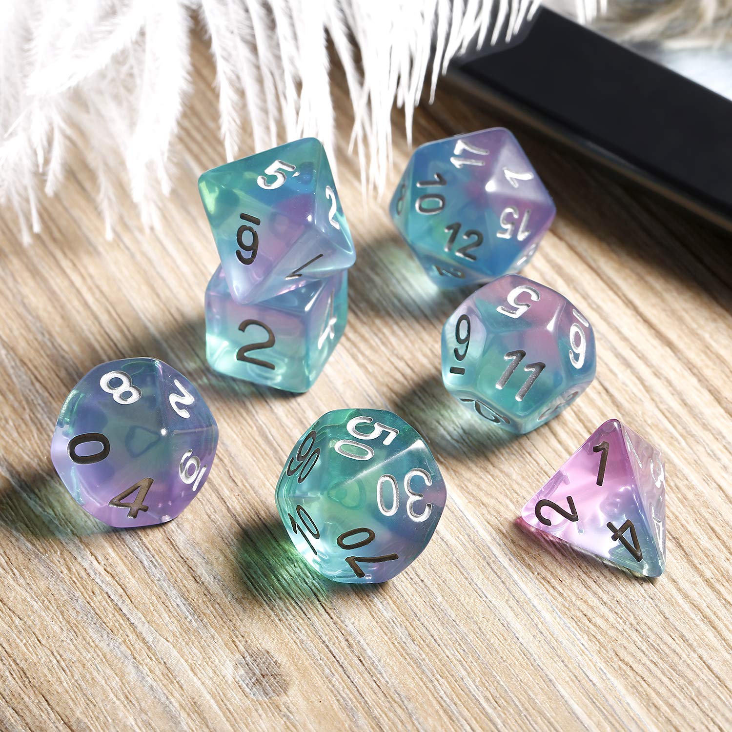 Resin D&D Dice Set,DNDND Translucent Multiable Colors Polyhedral Dice with Organza Bag for DND,Dungeons and Dragons Roleplay Games and Table Games