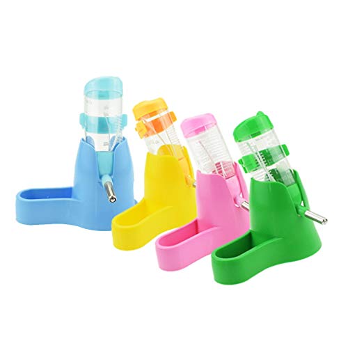 NSQFKALL 3 in 1 Little Pet Automatic Drinking Water Bottle with Food Container Base Hut Hanging Auto Feeding Dispenser for Hamster Small Animals (Blue)
