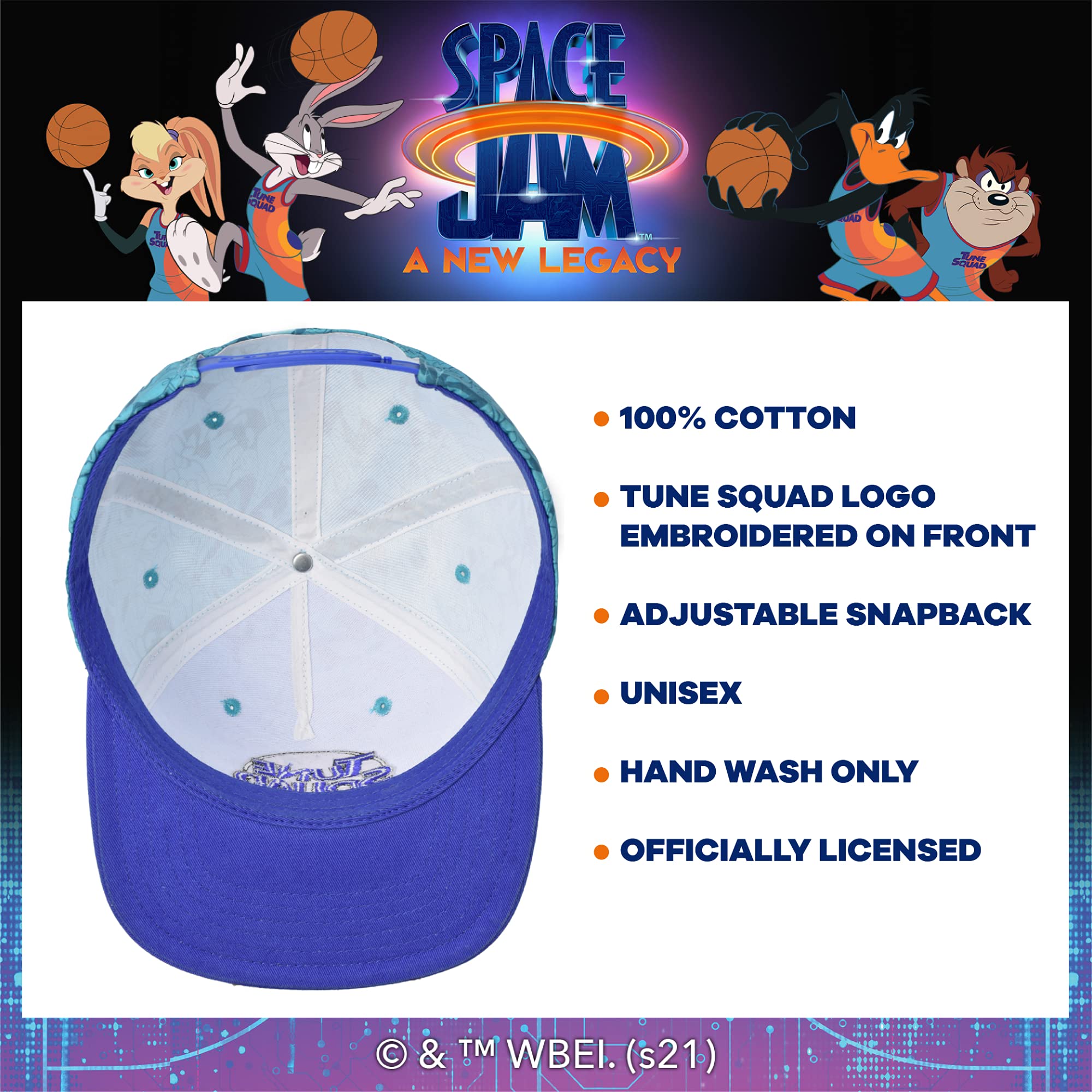 Warner Bros Space Jam 2 Tune Squad Snapback Hat, Adjustable Baseball Cap Green