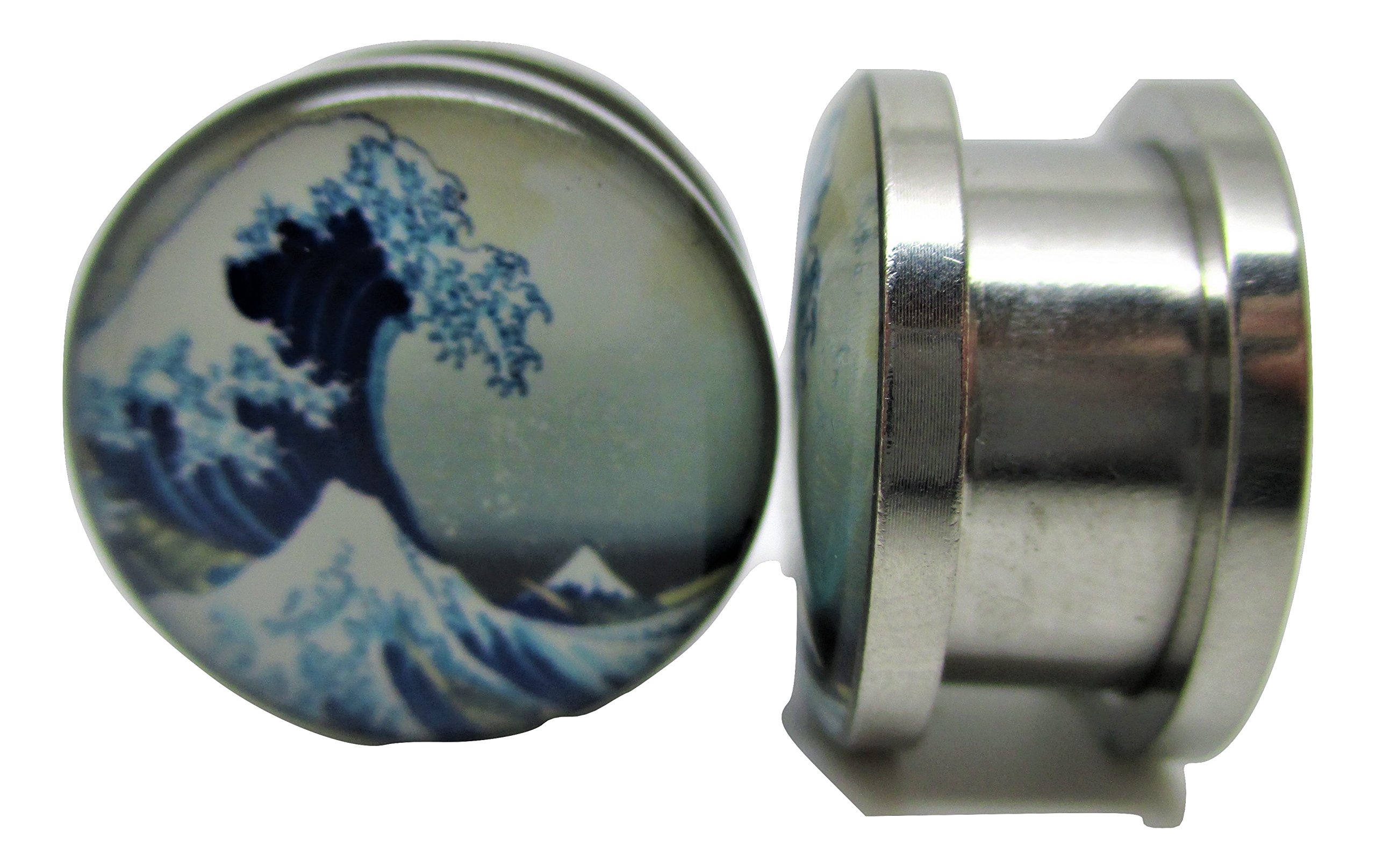 Pierced Republic The Great Wave Ear Plugs - Stainless Steel Screw-On Ear Plugs - 7 Sizes - *Pair* (2 Gauge (6mm))