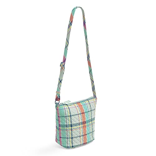 Vera Bradley Women's Cotton Bucket Crossbody Purse, Pastel Plaid - Recycled Cotton, One Size