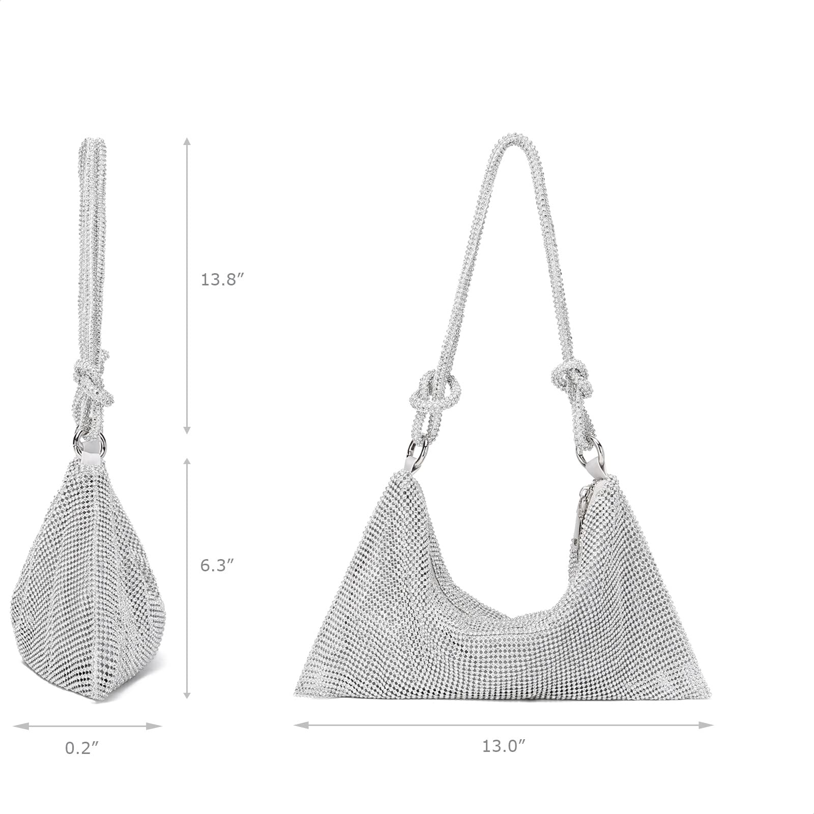 YIKOEE Sparkly Rhinestone Purse for Women Evening Hobo Shoulder Bag (Sliver)