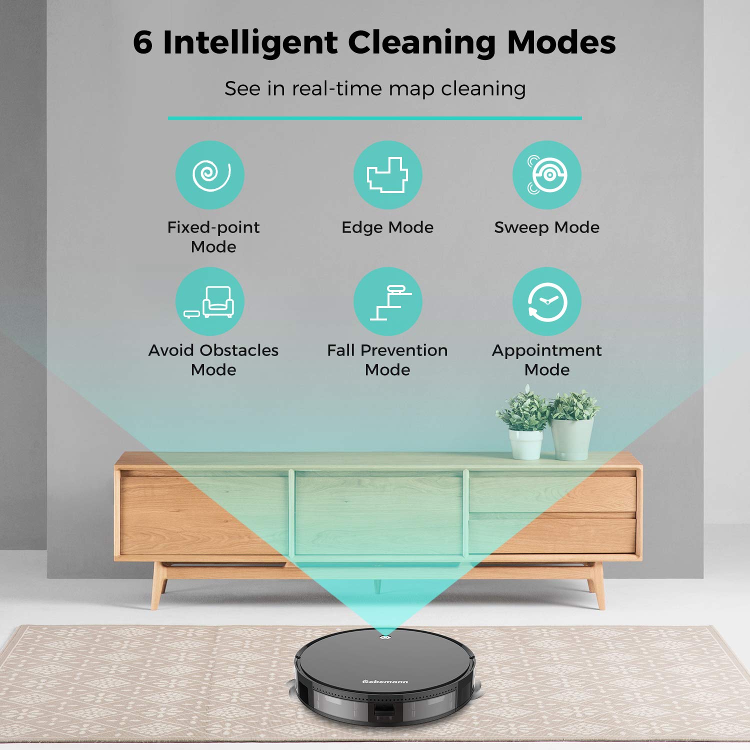ROBOMANN Robomann380 Smart Navigating Robotic Vacuum Cleaner with 2000Pa Strong Suction, Alexa & APP Connectivity for Pet Hair, Carpet & All Types of Floor