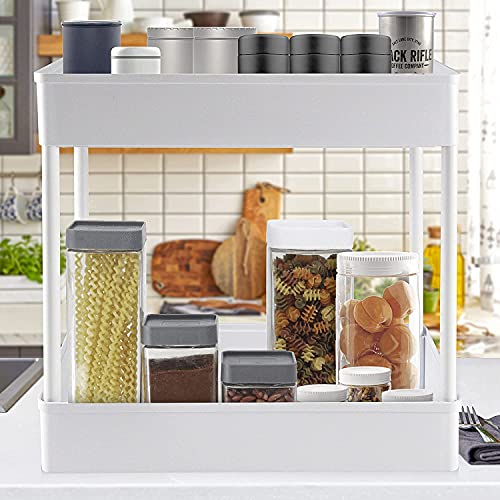 Under Sink Organizer,Bathroom Organizer Under Sink Storage 2 Tier Organizer,Under Sink Shelf Organizer Rack,Large Capacity Under Sink Cabinet Organizer for Kitchen Bathroom (White)