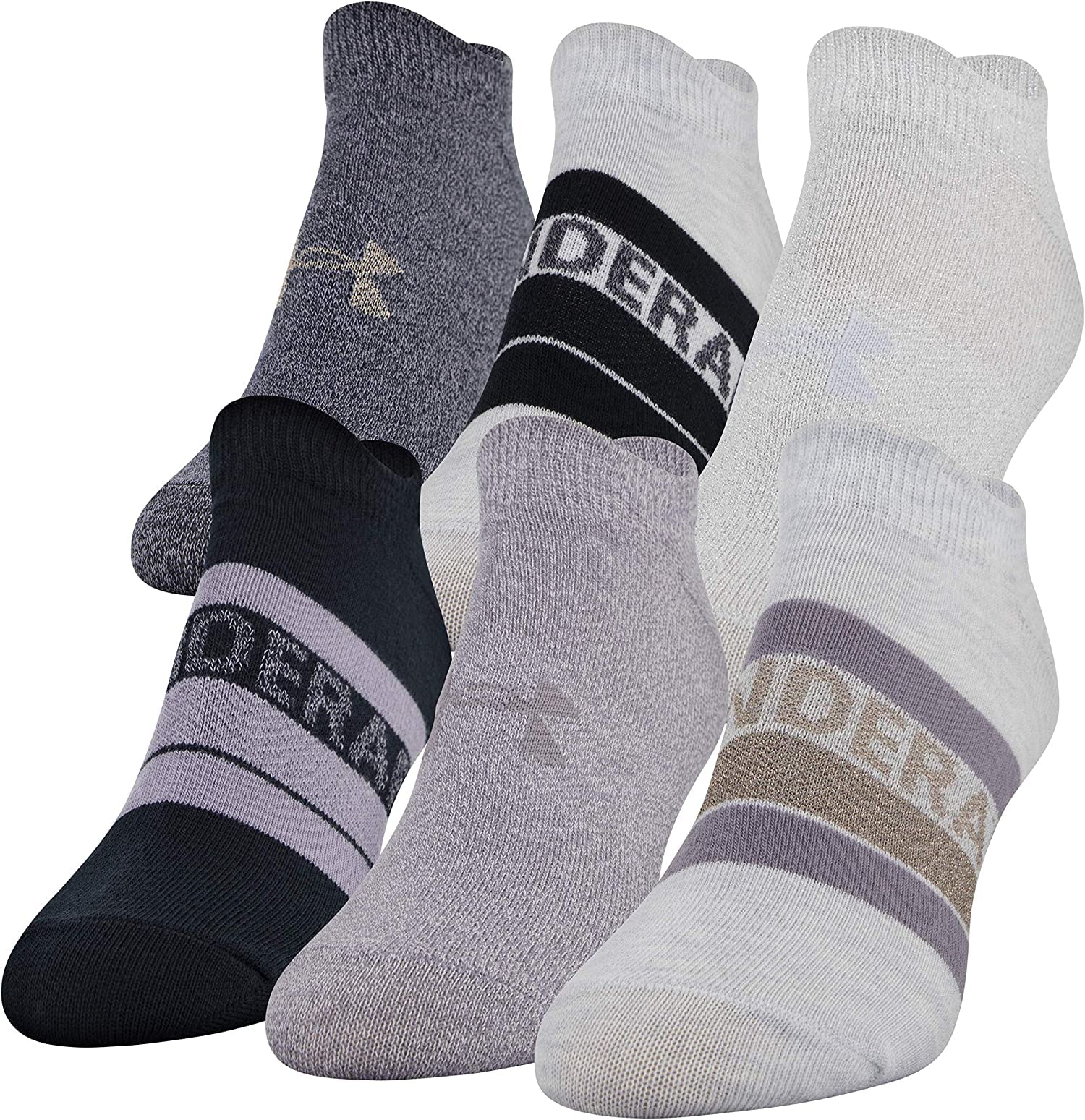 Under Armour Women`s Essential 2.0 No Show Socks 6 Pack (Purple(1332943-015)/Ass, Medium)