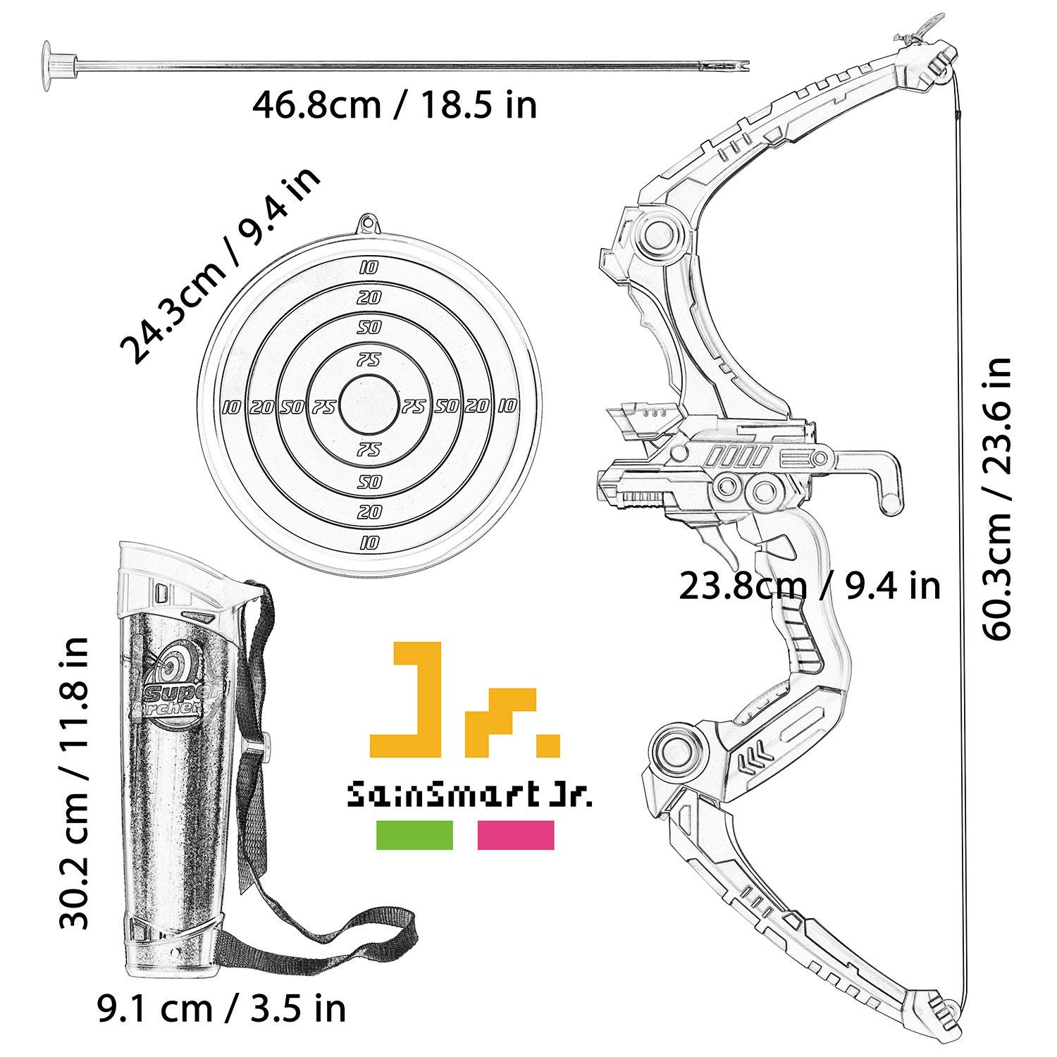 SainSmart Jr. Kids Bow and Arrows, Light Up Archery Set for Kids Outdoor Hunting Game with 5 Durable Suction Cup Arrows, Luminous Bow and Sighting Device, Green