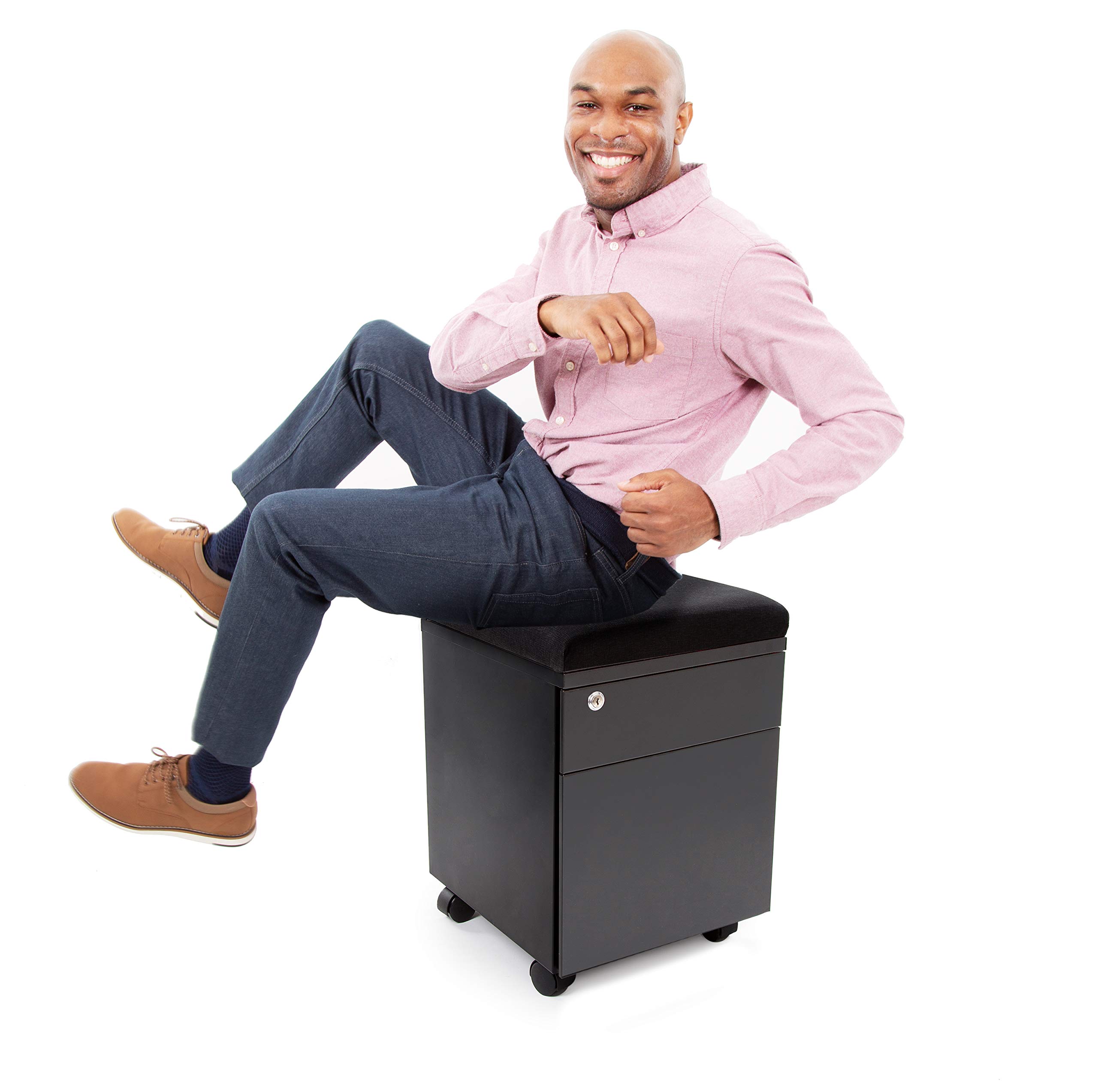 Stand Steady Vert | Rolling File Cabinet | 2 Drawer Mobile File Cabinet with Locking Storage | Small Filing Cabinet with Cushion Top for an Extra Place to Sit | Perfect for Home & Office! (White)