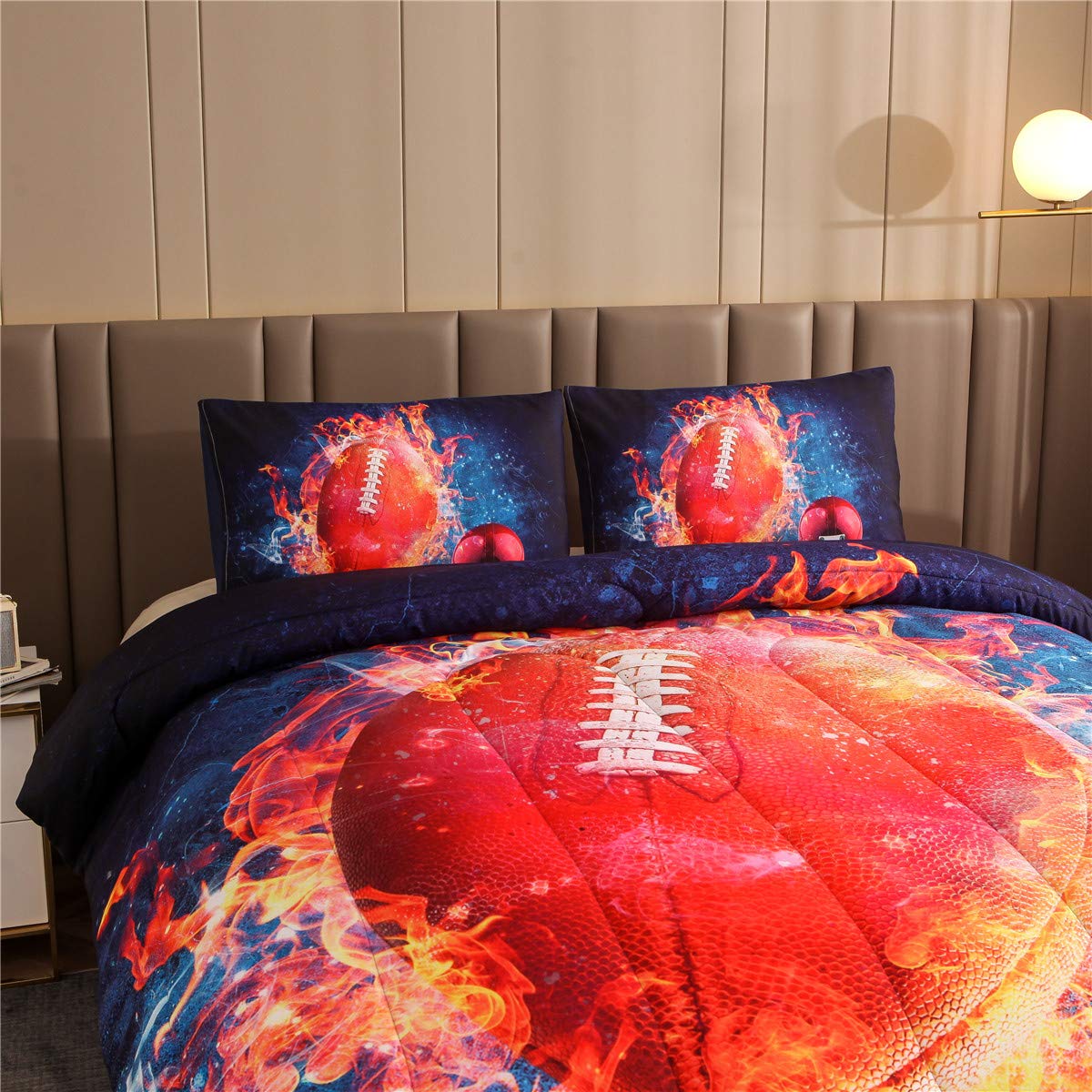 NTBED American Football Comforter Sets Queen Size for Boys Teens, 3-Pieces Sports Bedding Comforter Rugby Quilt Set (Blue, Queen)