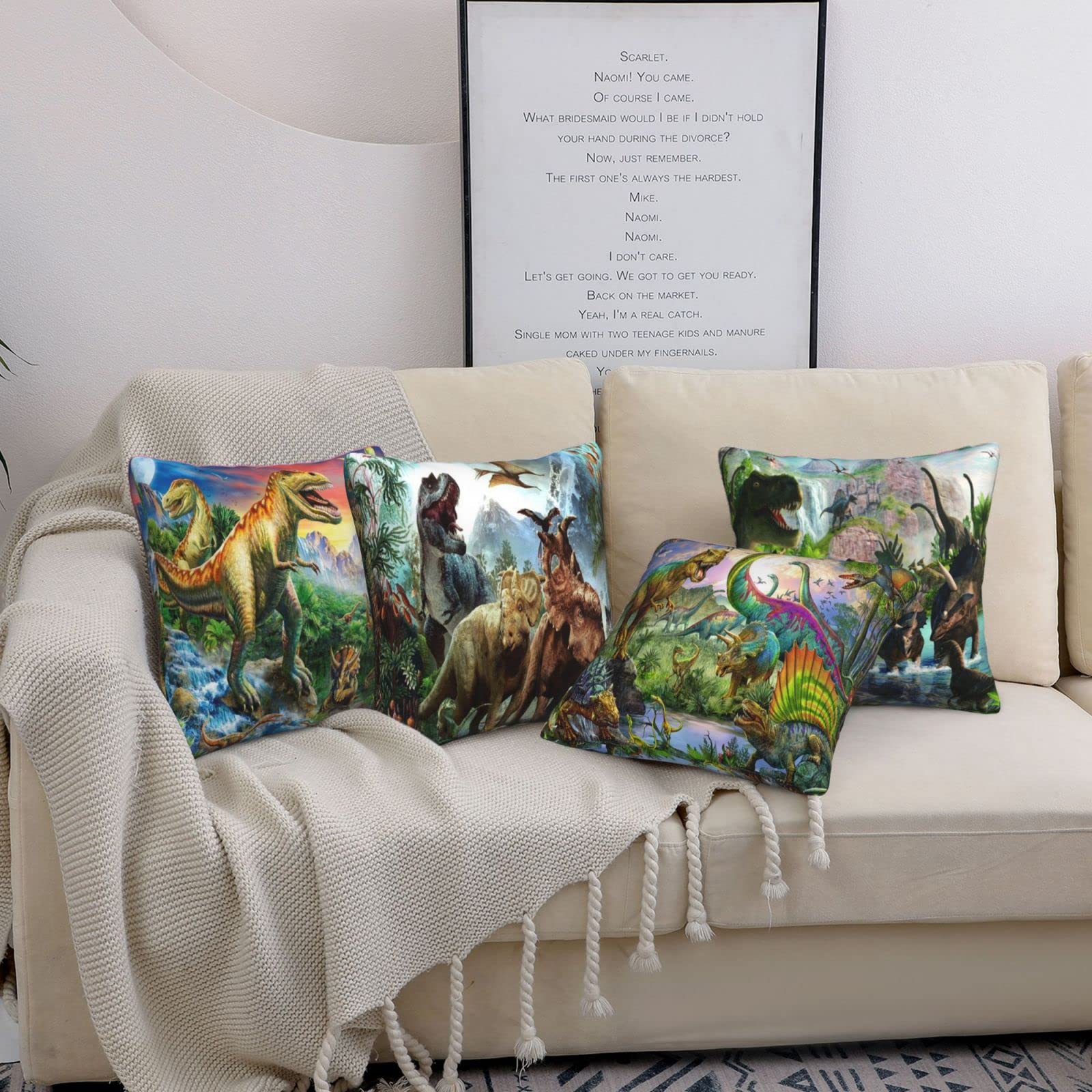pop-belief 4PCS Square Throw Pillow Covers,18"x18" Dinosaur Group in The Primeval Forest Decorative Cushion Covers Case for Bed Sofa Couch Home Decor