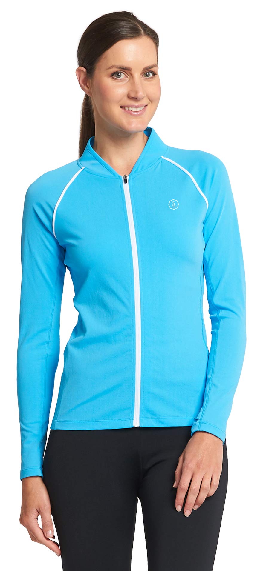 Solbari UPF 50+ Women's Sun Protection Full Zip Top Swimwear & Resort Collection - X-Small - Navy - UV Protection, Sun Protective