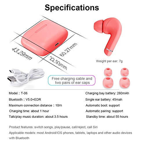 SLuB Wireless Earbuds,Noise Cancelling Bluetooth 5.1 Deep Bass Earbuds,30H Playtime,IPX6 Waterproof Earphones,in-Ear Headphones with Mic,Touch Control and USB Charging Case for iPhone Android Pink