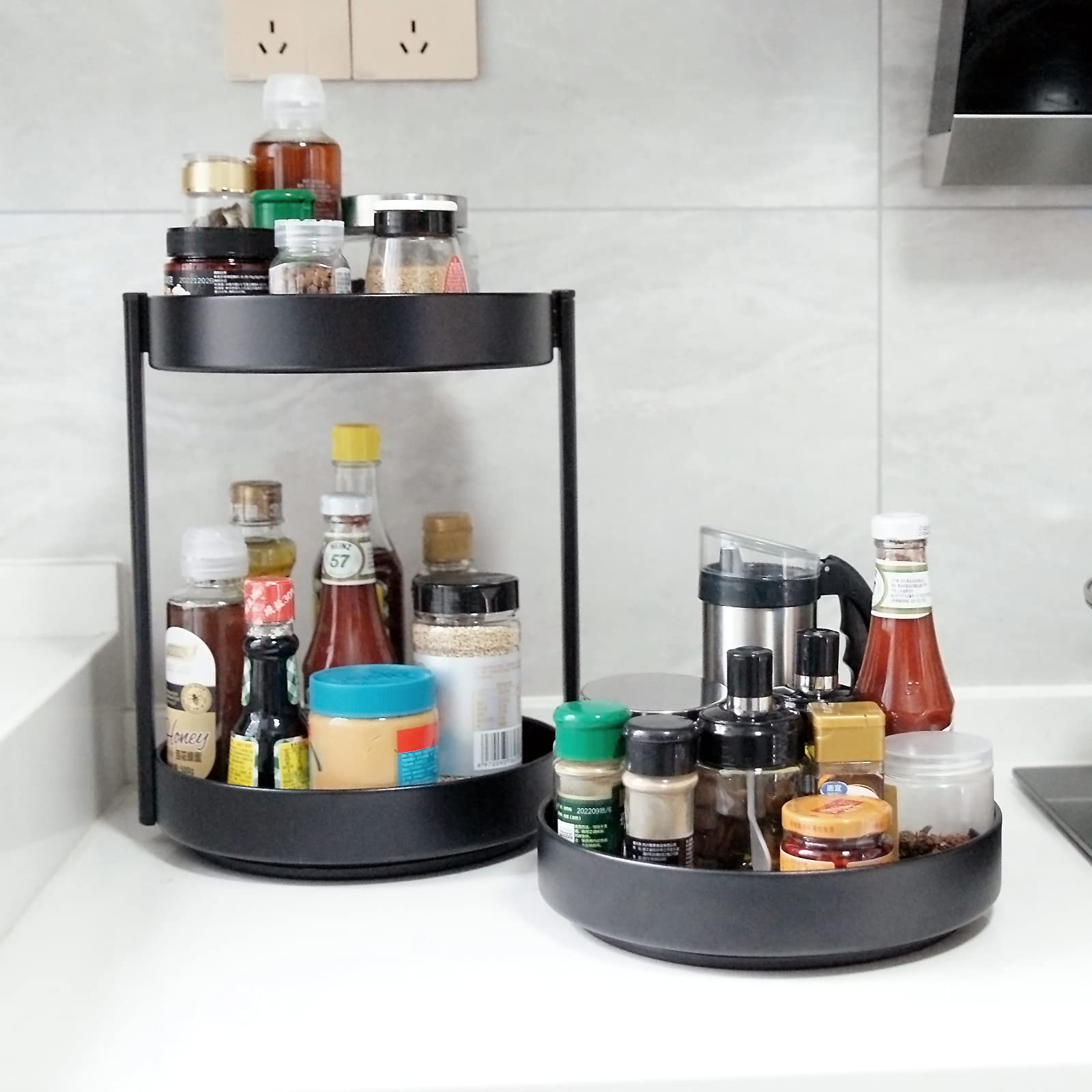 XNTONG 2-Tier 360° Lazy Susan Organizer, 10 inch Metal Steel Rotating Spice Rack, Turntable Organizer for Cabinet, Pantry, Bathroom, Countertop