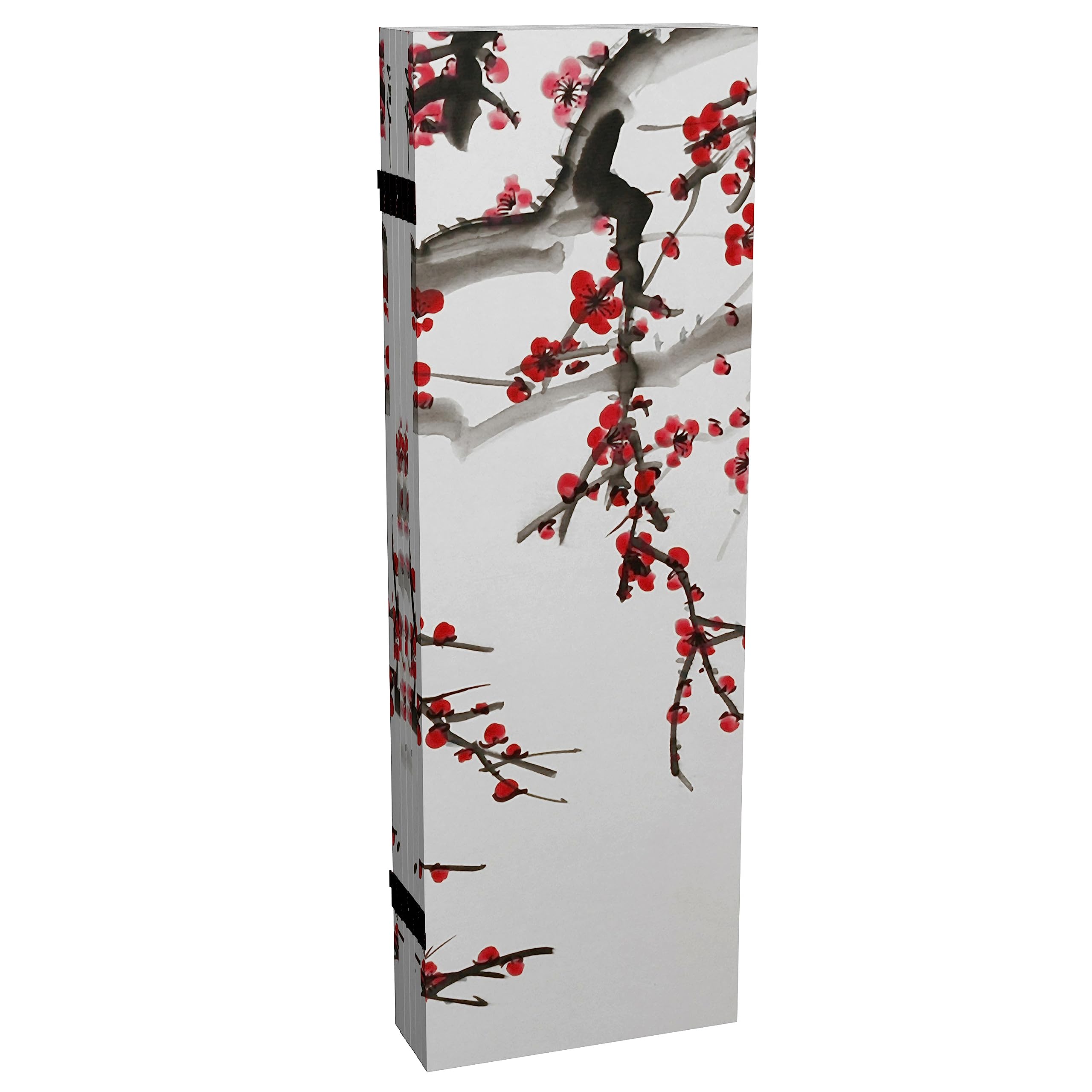 Red Lantern 4 ft. Short Double Sided Plum Blossom Canvas Folding Screen 6 Panel Freestanding Partition and Separator for Modern and Contemporary Bedroom, Home Office, Studio, Dorm, Apartment