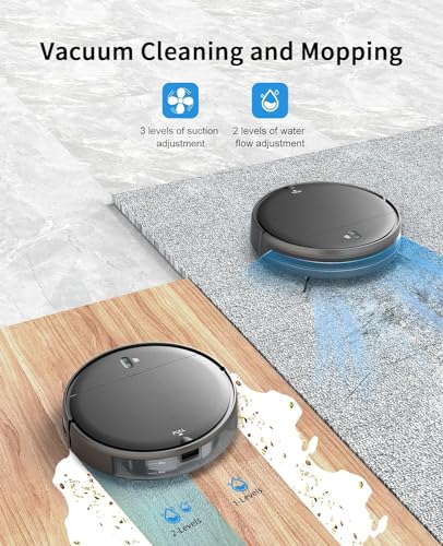 Robot Vacuum and Mop Combo, 2 in 1 Mopping Robot Vacuum Cleaner with Schedule, Wi-Fi/App, 1400Pa Max Suction, Self-Charging Robotic Vacuum, Slim, Ideal for Hard Floor, Pet Hair, Low-Pile Carpet
