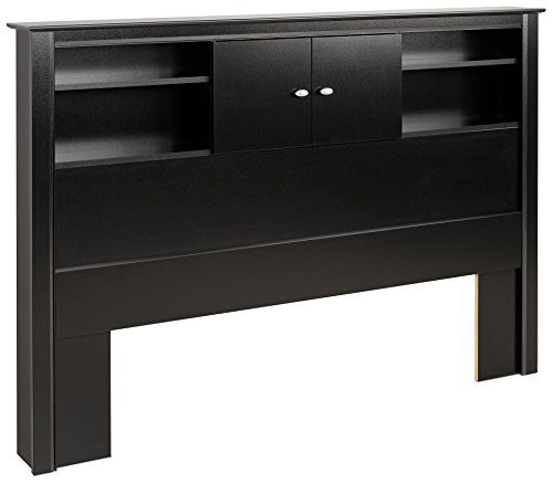 Prepac Kallisto Full/Queen Headboard with 5 Compartments and Doors, Bookcase Headboard for Full/Queen Size Beds 7.25" D x 68.25" W x 47" H, Black, BHFX-0302-1