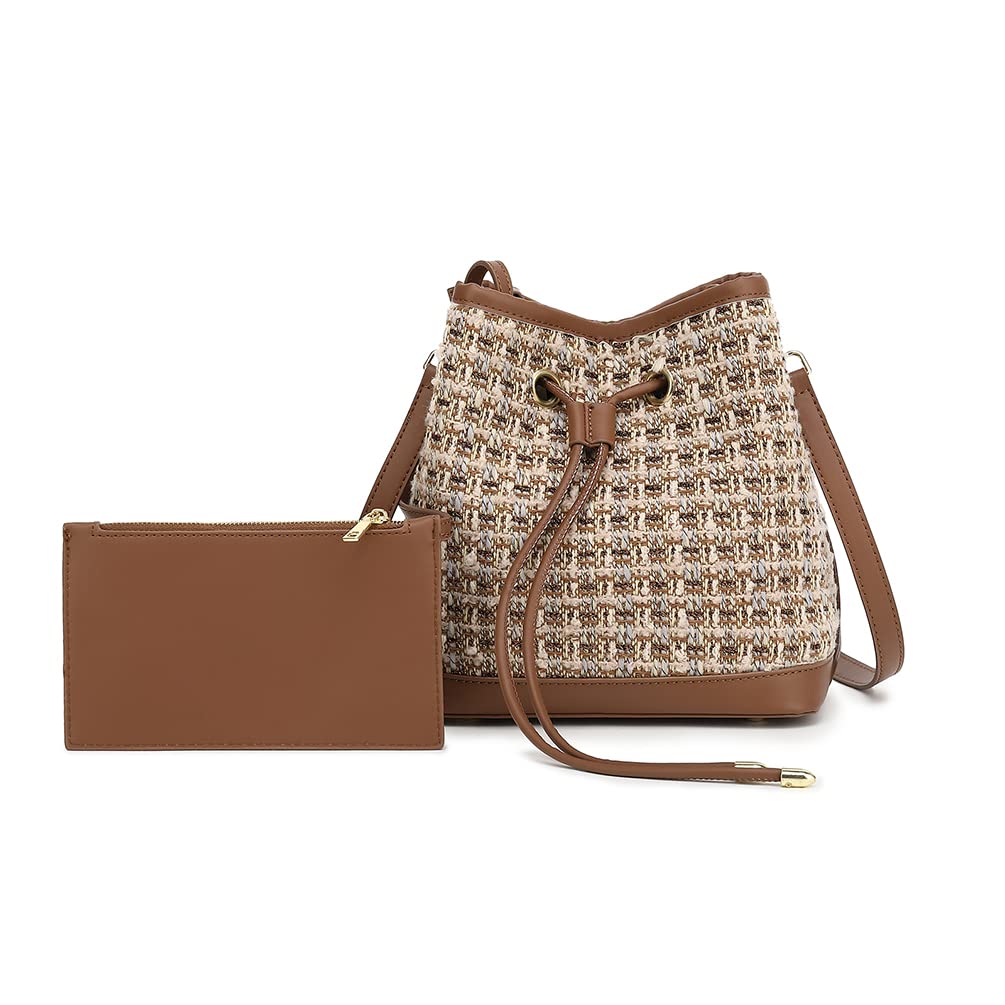 ZOVYRON Woven Bucket Bag Purse for Women, Drawstring Crossbody Purse Ladies Weave Shoulder Bag with Pouch