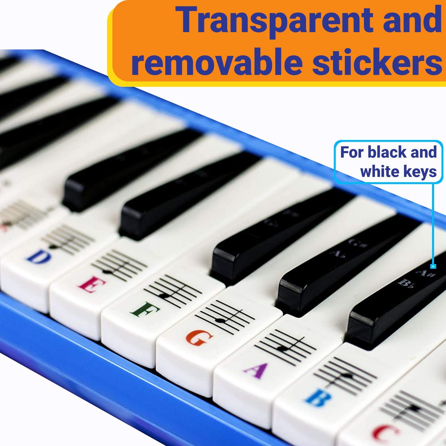 QMG Melodica 32 Keys with Piano Stickers, Hard Cover Carrying Case, Mouthpiece