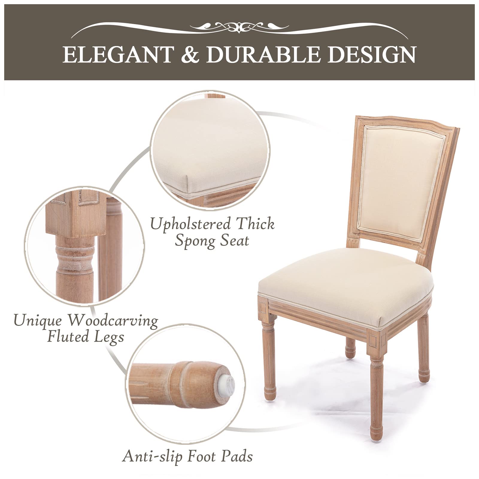 Phoenix Home Set of 2 French Country Dining Chairs, Beige(Square)