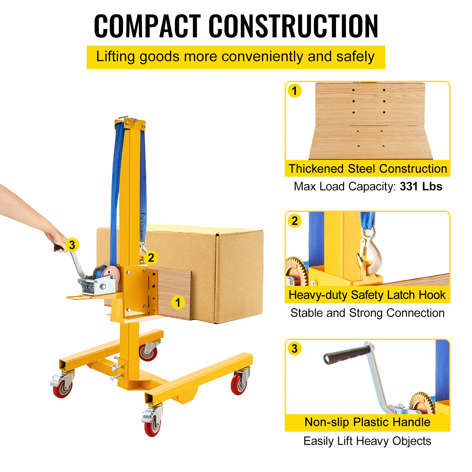 VEVOR Manual Winch Stacker, 9.4" - 72" Height Range, 19.7" Length x 15.7" Width Platform, Steel Lite Load Lift Winch, Hand Winch Lift Truck, 331 lbs Capacity Material Lift for Shipping Facilities