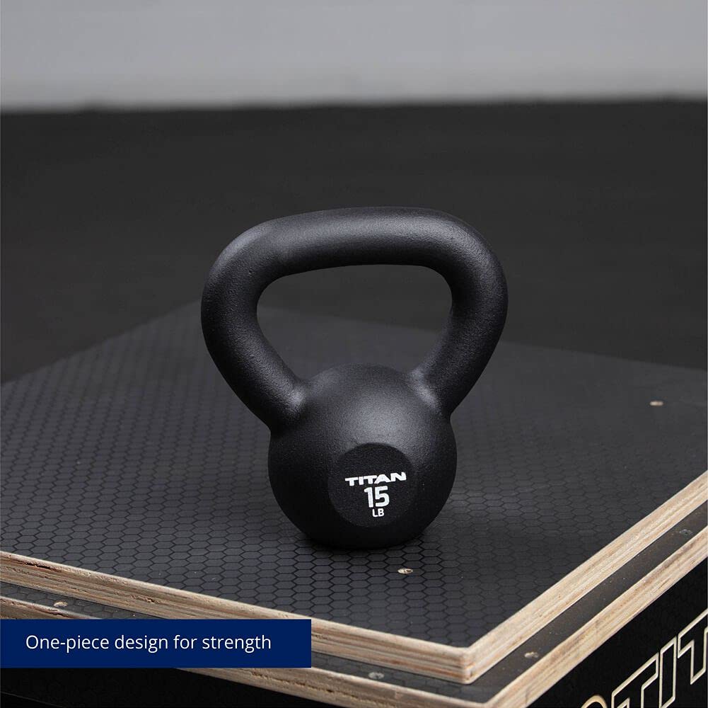 Titan Fitness 15 LB Cast Iron Kettlebell, Single Piece Casting, LB Markings, Full Body Workout