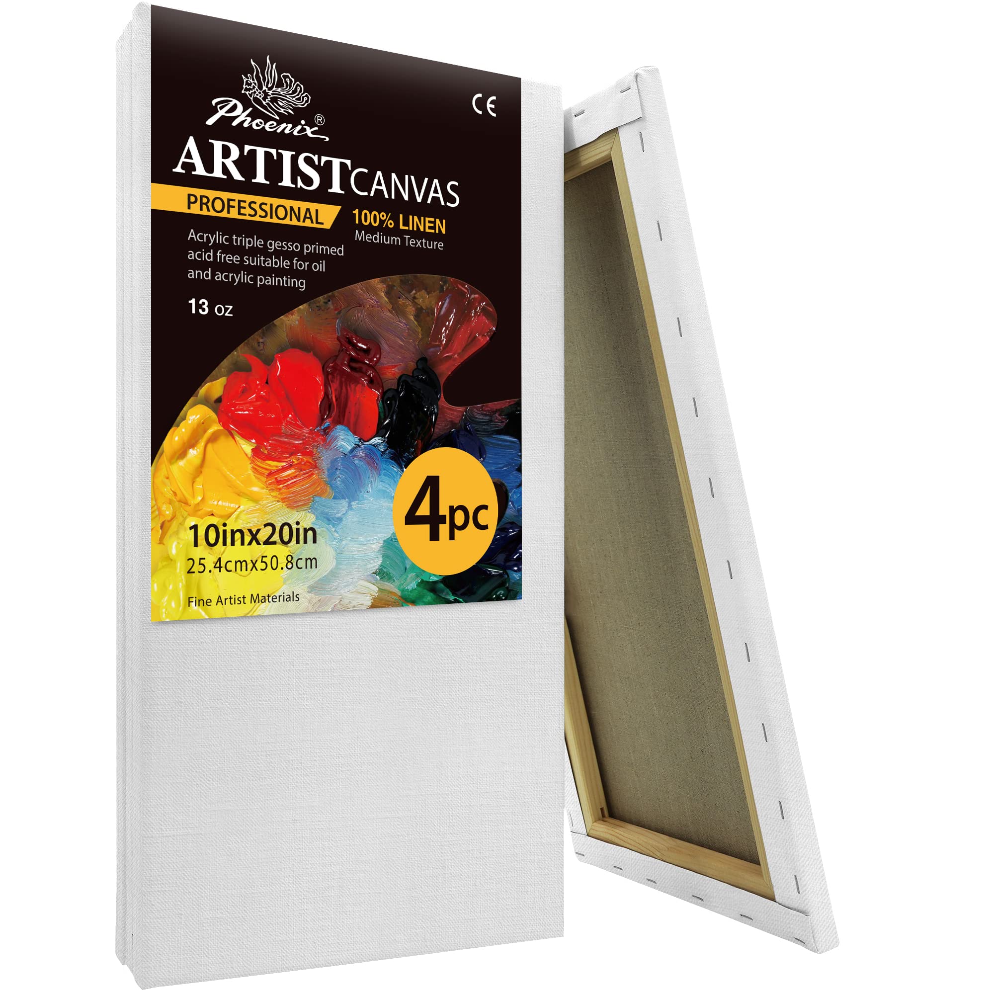 PHOENIX Linen Canvas for Painting, 8x10 Inch/6 Pack - 3/4 Inch Profile, Medium Texture - 13 Oz Triple Primed Blank Heavy Weight Professional Stretched Canvas for Oils, Acrylics, Pastels