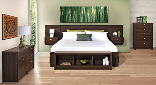 Prepac Series 9 Designer Floating King Headboard with Nightstands, Espresso