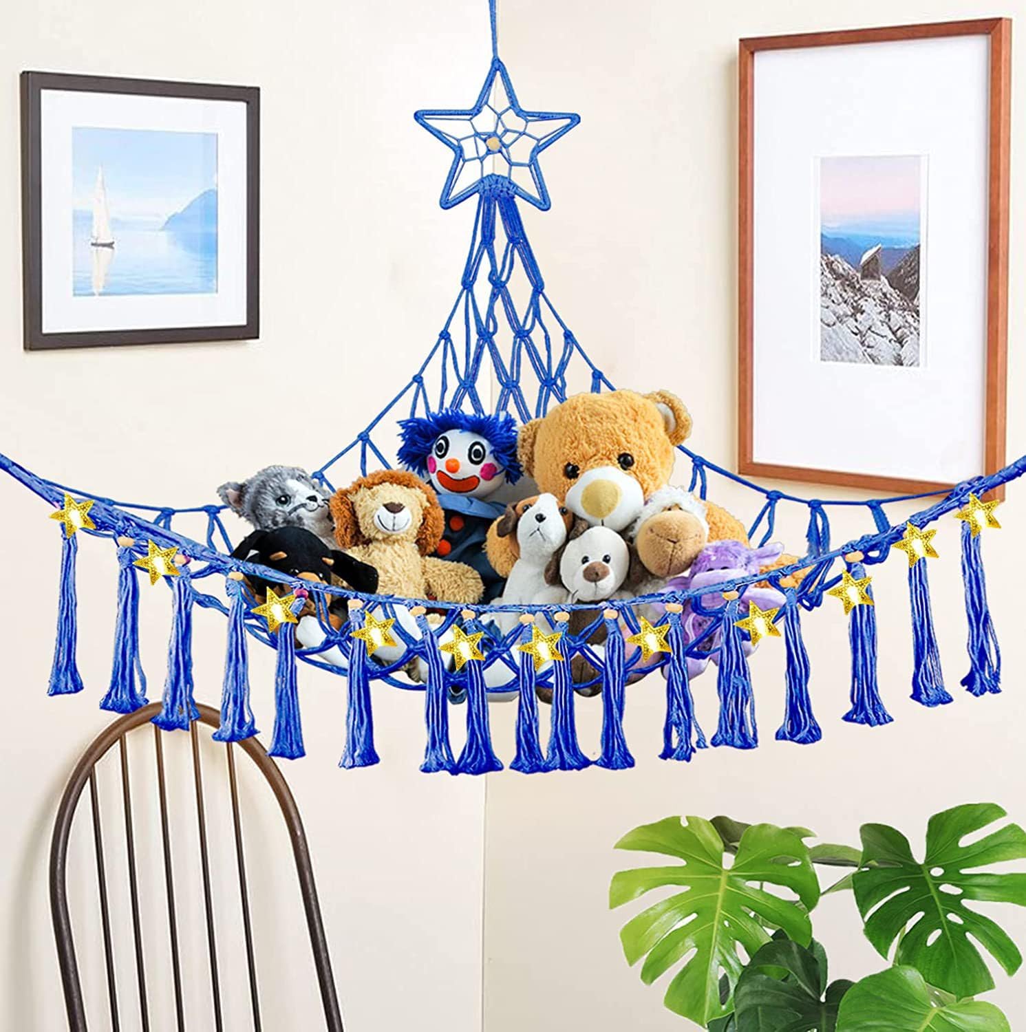 Stuffed Animal Net or Hammock, Macrame Stuffed Animal Hammock, Hanging Stuffed Animal Storage Boho Wall Corner Hammock Organizer, Toy Hammock for Nursery Play Room Kids Bedroom