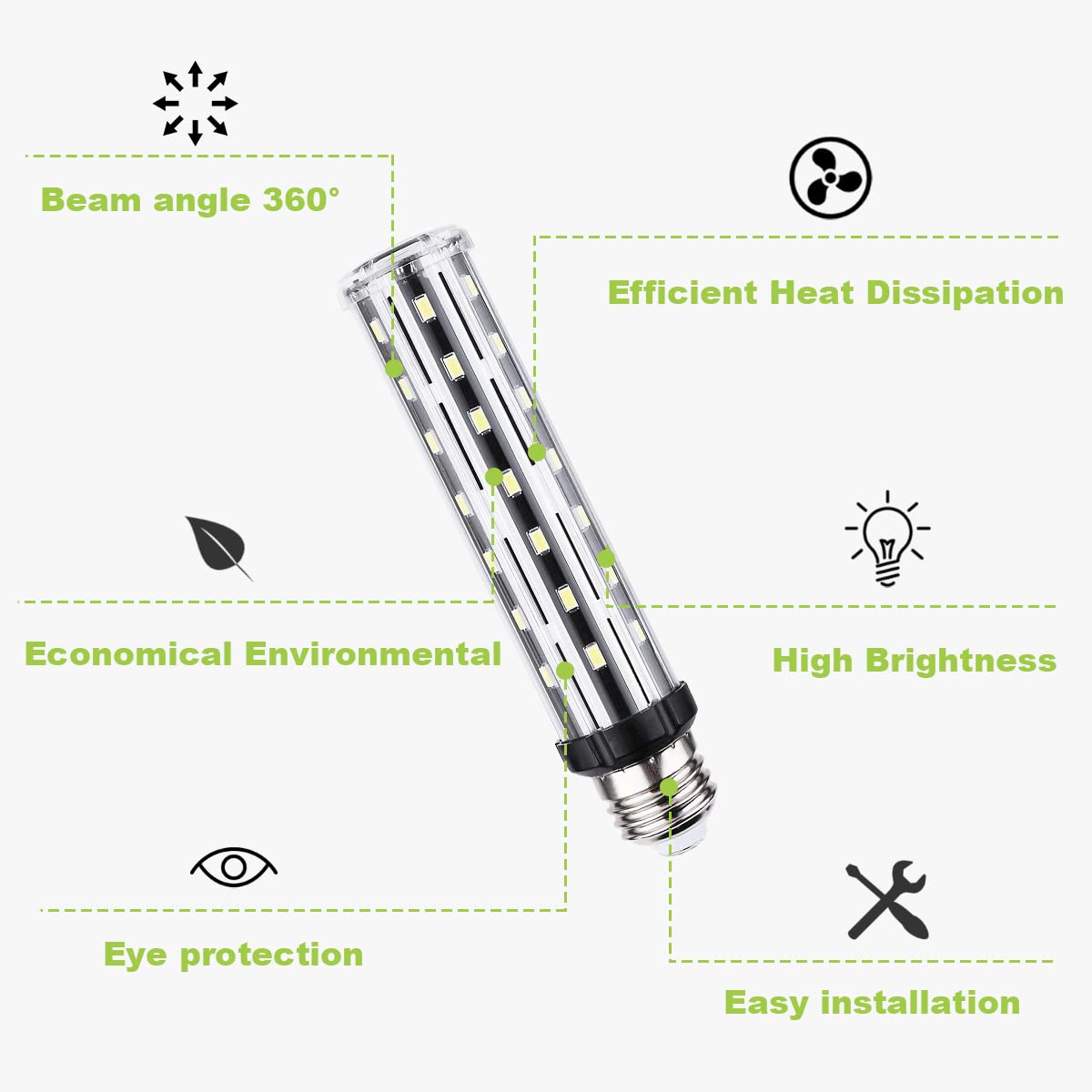 Wenscha E26 LED Corn Light Bulb, 20W T10 LED Light Bulbs 150Watt Equivalent 6000K Daylight White 2000 Lumen Super Bright LED Desk Lamp Aquarium Pendant Light Tubular Bulb, Non-Dimmable Pack of 4
