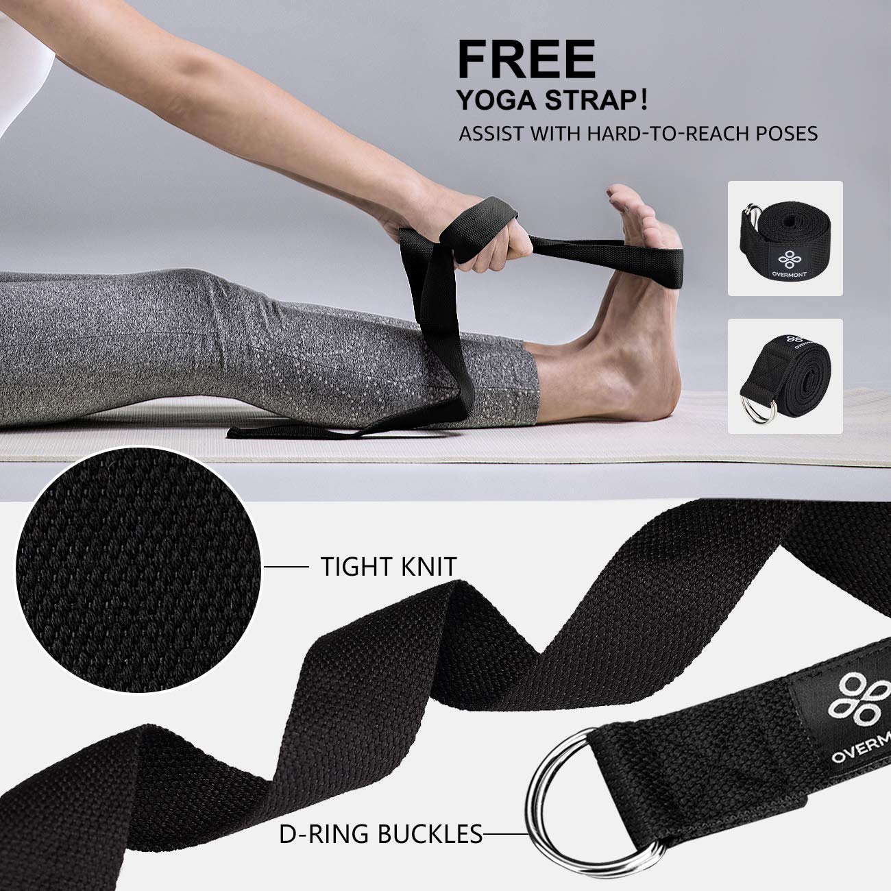 Overmont 5-in-1 Set, 1 Yoga Wheel for Back Pain- 13x 5in, 2 EVA Foam Yoga Blocks with Strap, 1 Extend Ring Premium Back Roller for Yoga Pose Backbend Stretching Pilates Meditation