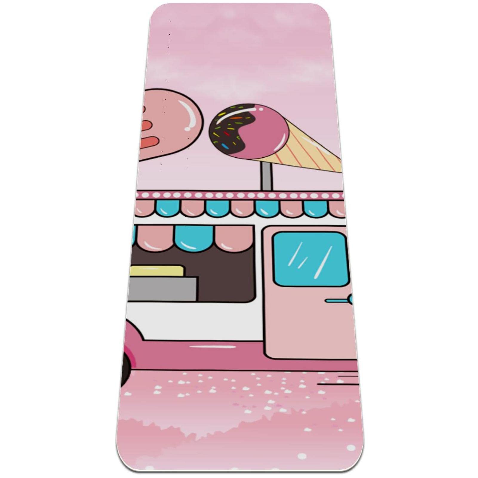 Yoga Mat, Yoga Mats for Home Workout, Workout Mat, Exercise Mats, Pilates Mat, Pink Ice Cream Cart