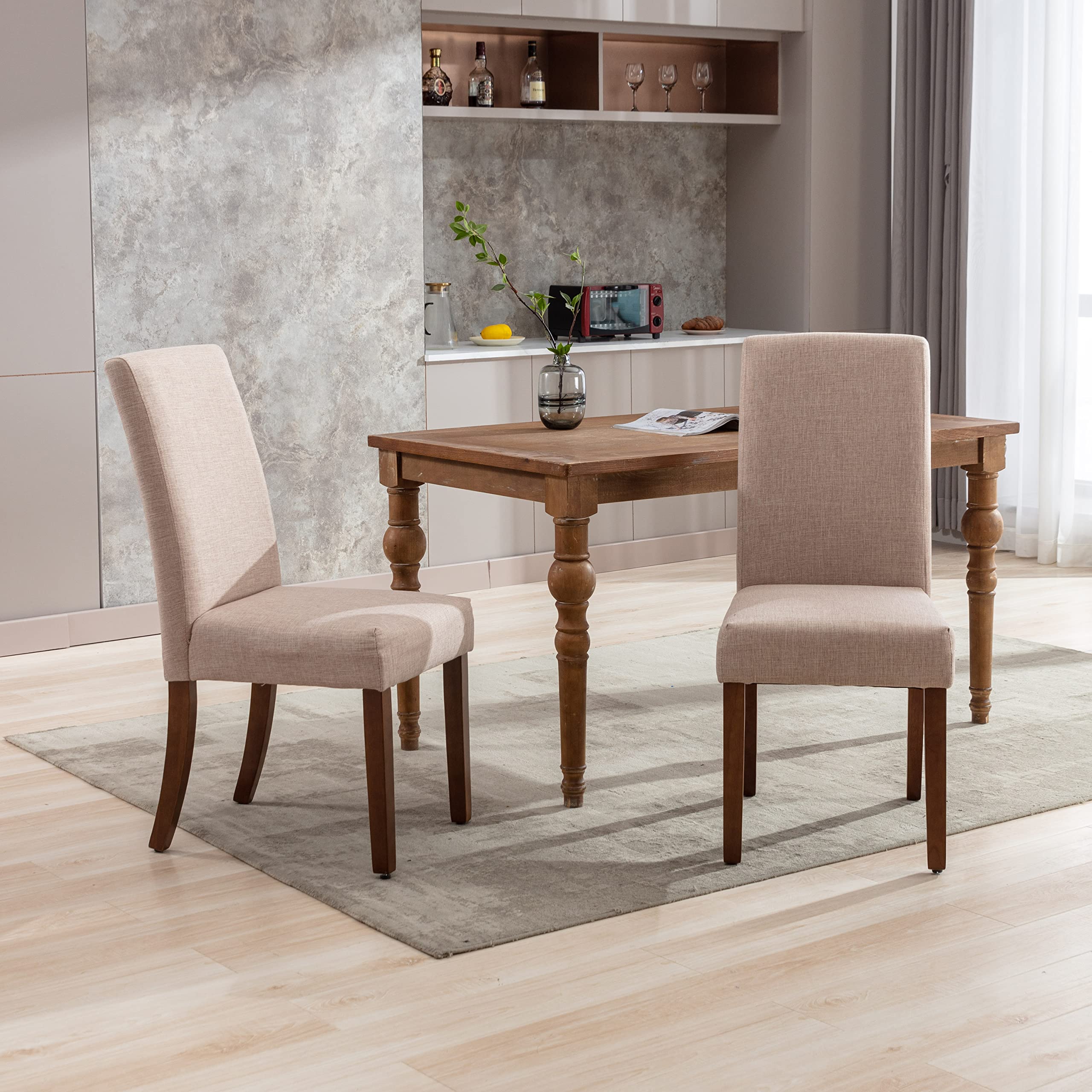 Restworld Fabric Dining Chairs Set of 2,Tufted Upholstered High Back Nailed Trim with Untique Oak Wood Legs for Kitchen Restaurant Room