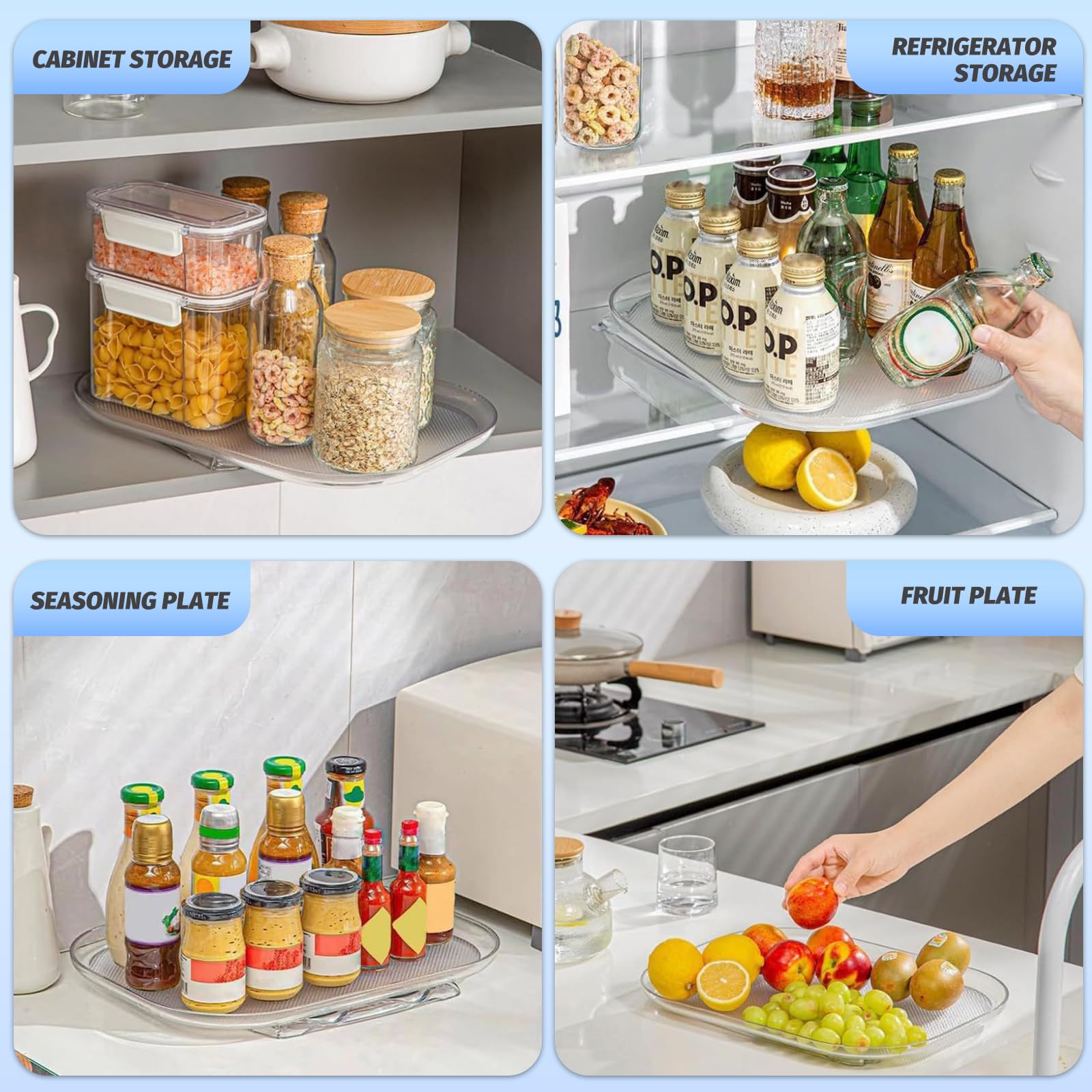 TopHand Square Lazy Susan for Refrigerator, Clear Rotating Lazy Susan Turntable Organizer for Refrigerator, Home Rotating Storage Rack for Kitchen, Cabinet, Bathroom, Bedroom (13.78 X 10.24 in)