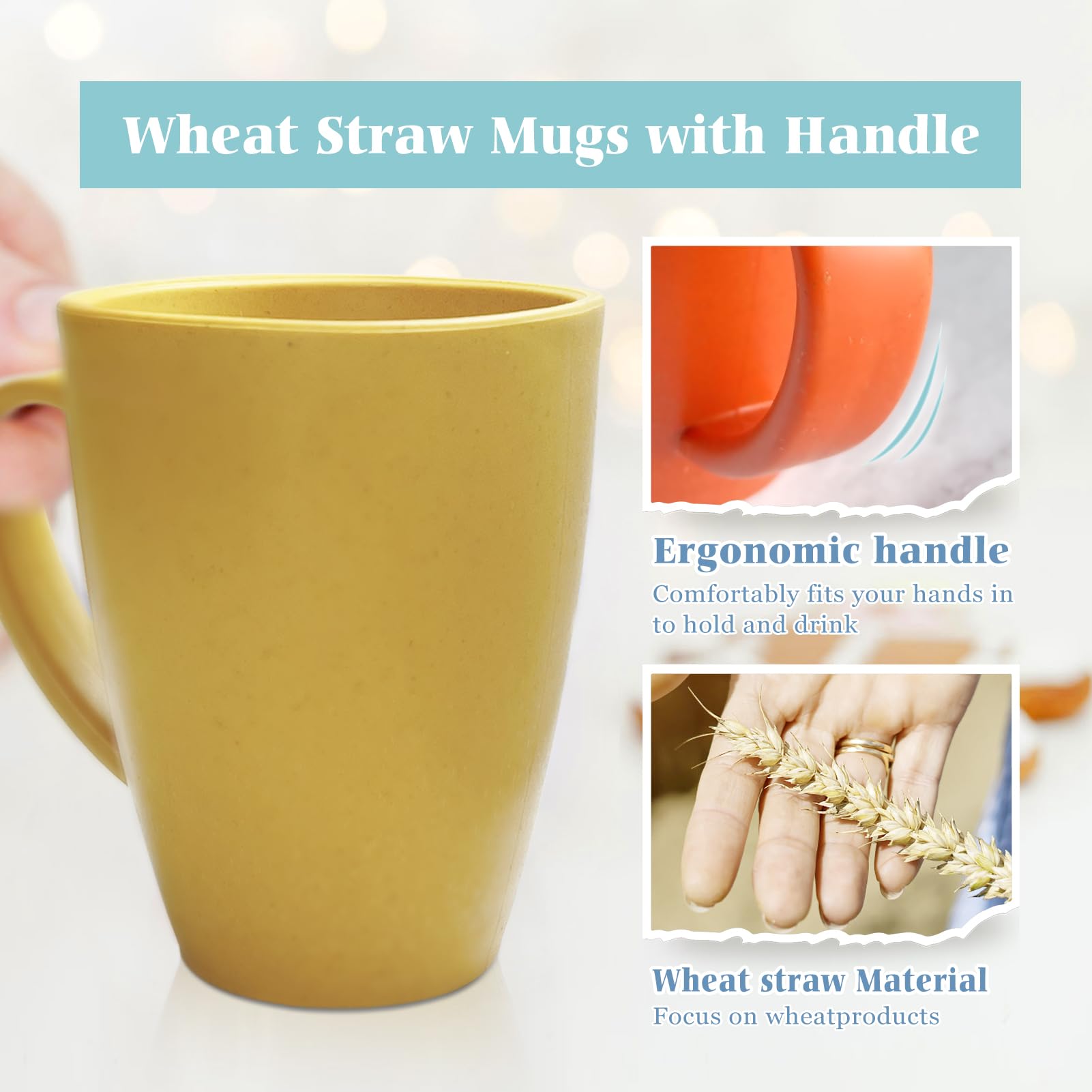 Teivio 12-Piece 13.5oz Lightweight Durable Water Tumblers, Unbreakable Wheat Straw Stackable Drinking Cups For Smoothies,Water, Wine, Beer Etc. Drinks, Dishwasher Safe, Multicolor