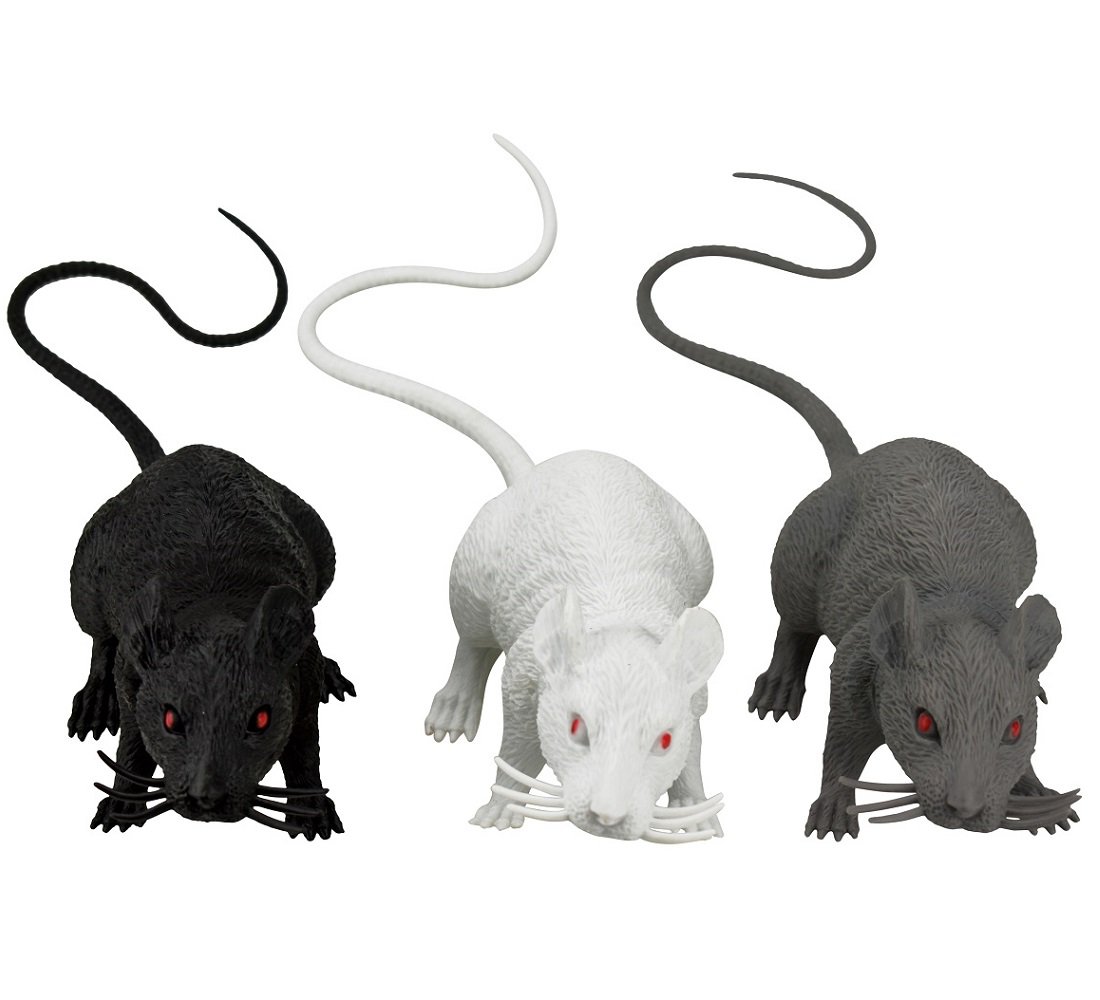 XONOR Halloween DÃcor Set of 3 Realistic Looking Spooky Mice Rats, Super Large Plastic Mouce for Best Halloween Decoration, 3 Colors (White & Black & Grey)