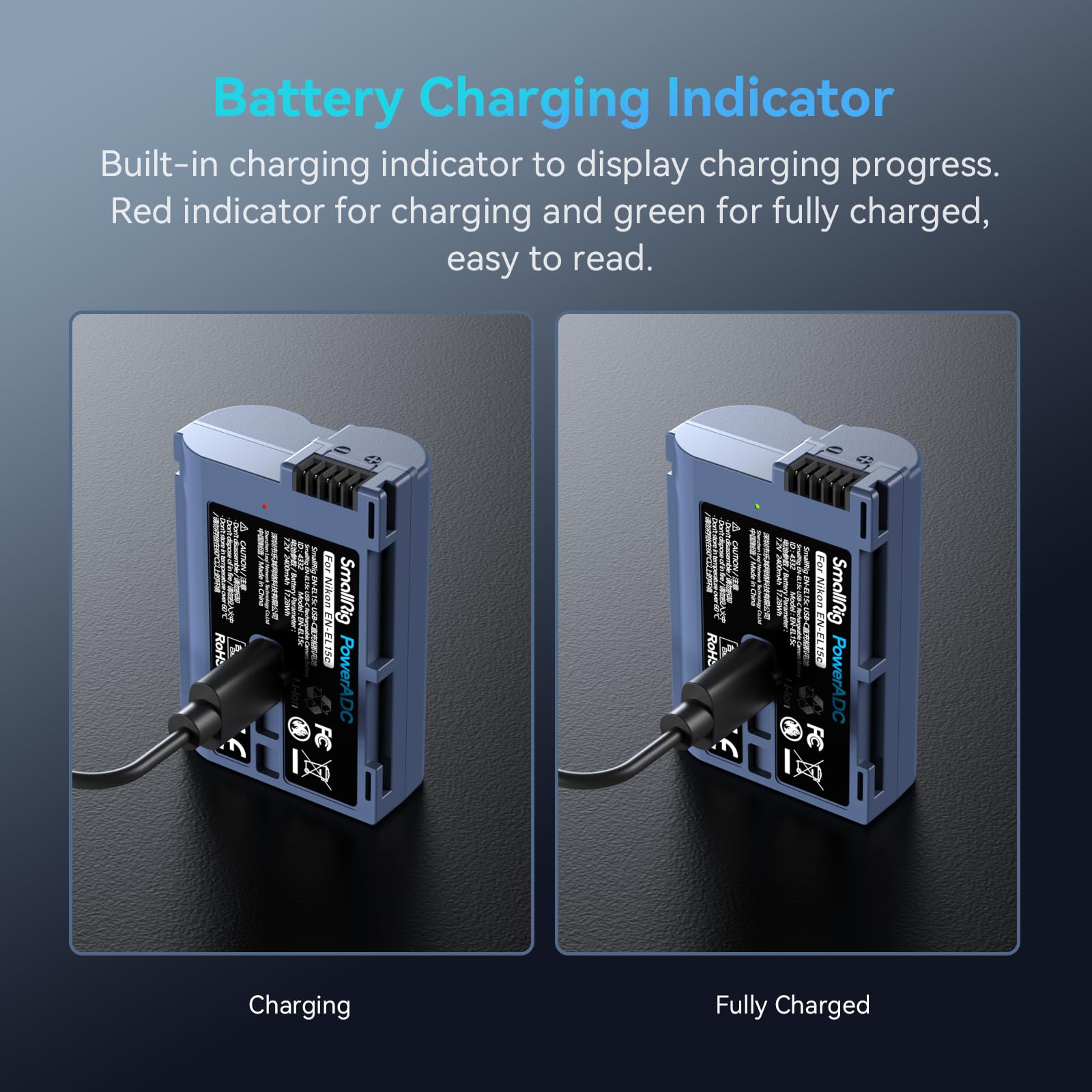 SMALLRIG EN-EL15C 2400mAh Camera Battery for Nikon Zf / Z8 / Z7 / Z6, USB-C Fast Charging Rechargeable Camera Battery for Z7 II, Z6 II, Z5, D850, D810, D810A, D780, D750, D610, D500, D7500-4332