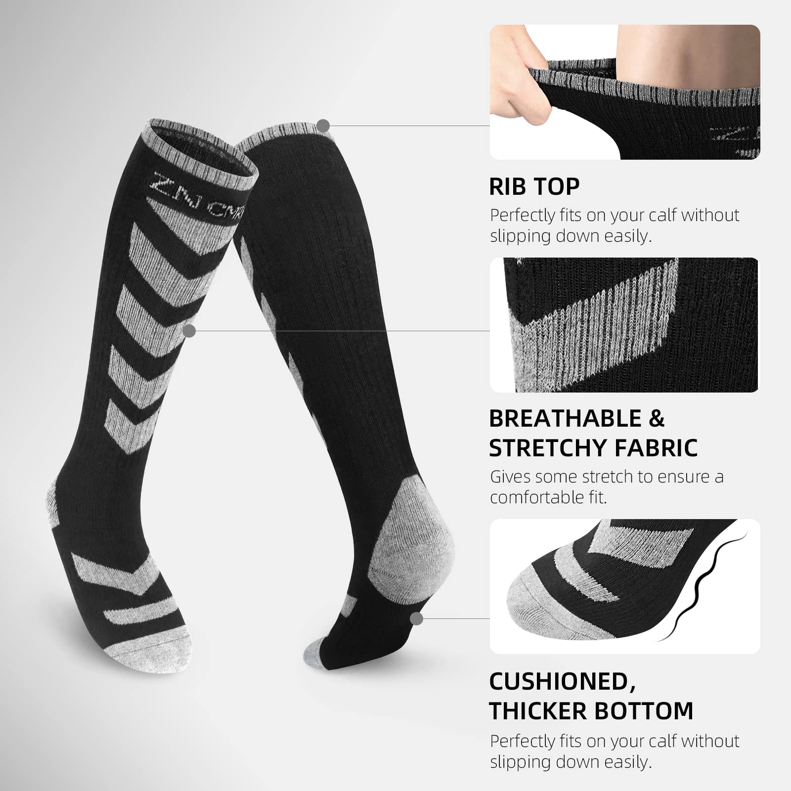 ZNCMRR 3 Pack Thermal Socks for Men Compression Socks Boot Socks Warm Socks Thick Ski Socks for Cold Weather (black)