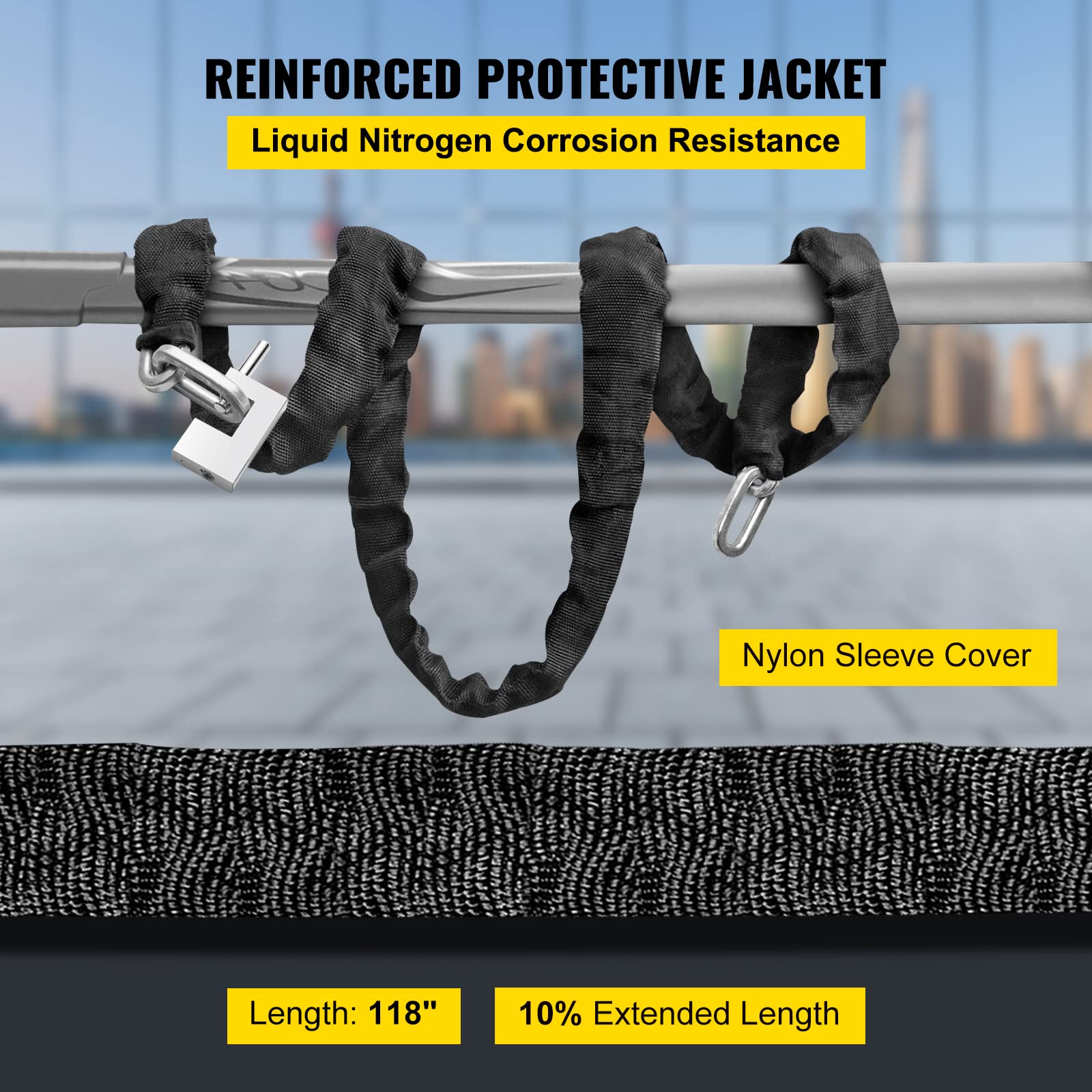 VEVOR Security Chain Lock, 118 Inch Long Chains and Lock Kit, 0.5" Thick Premium Case-Hardened Cable & Double Locks with 3 Keys, Heavy-Duty Locking Tool for Generator, Motorcycle, Bicycle, Scooter