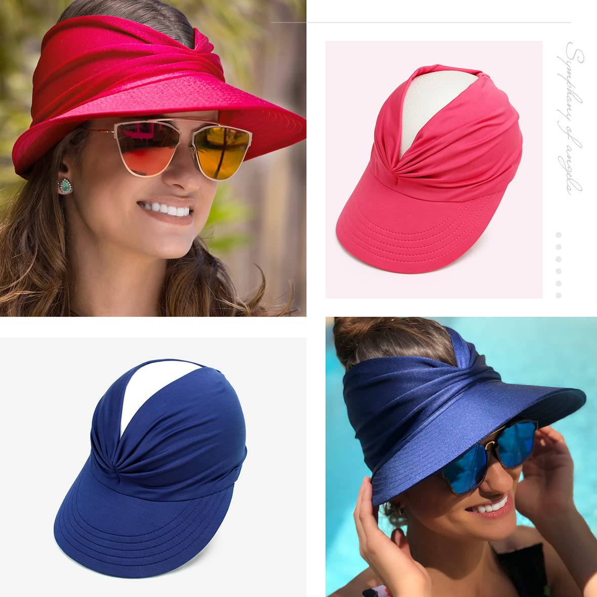 Womens Sun Visor Hat Wide Brim UPF 50+ UV Protection hat,Summer Beach Sports Hats for Women (one Size, 2pcs- Navy & Black)