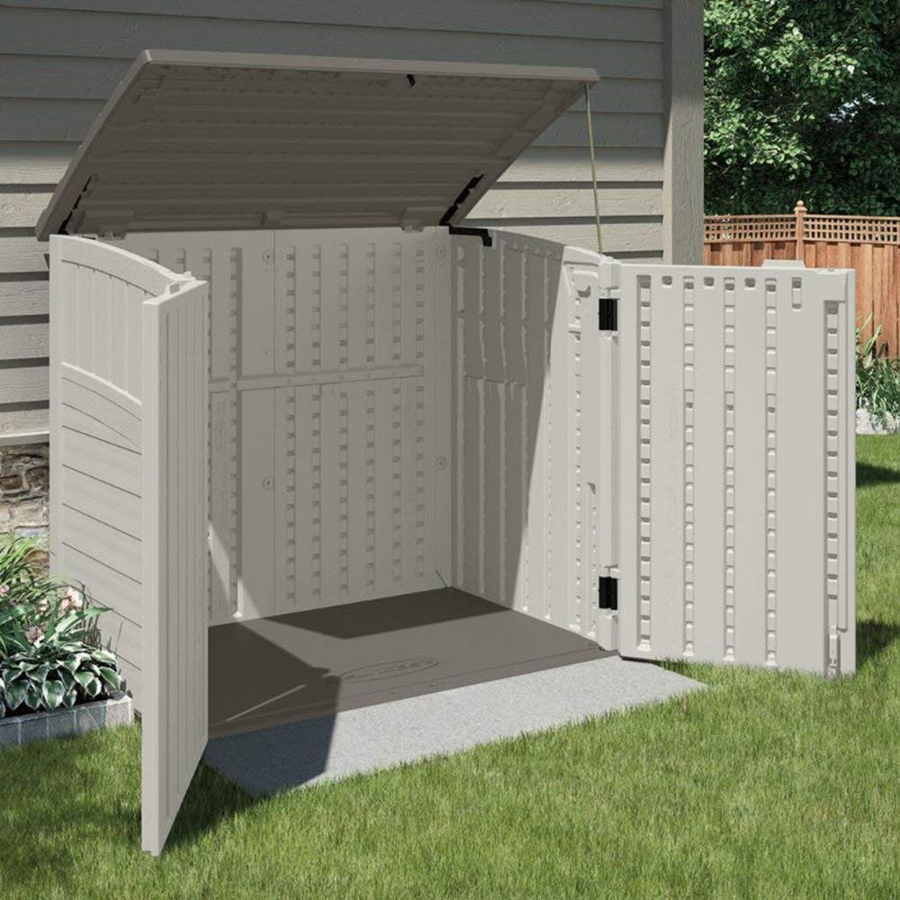 Suncast 3 Door Large Durable Locking System Horizontal Storage Shed Stow Away for Garden, Lawn, Poolside and Backyard, Ivory (3 Pack)