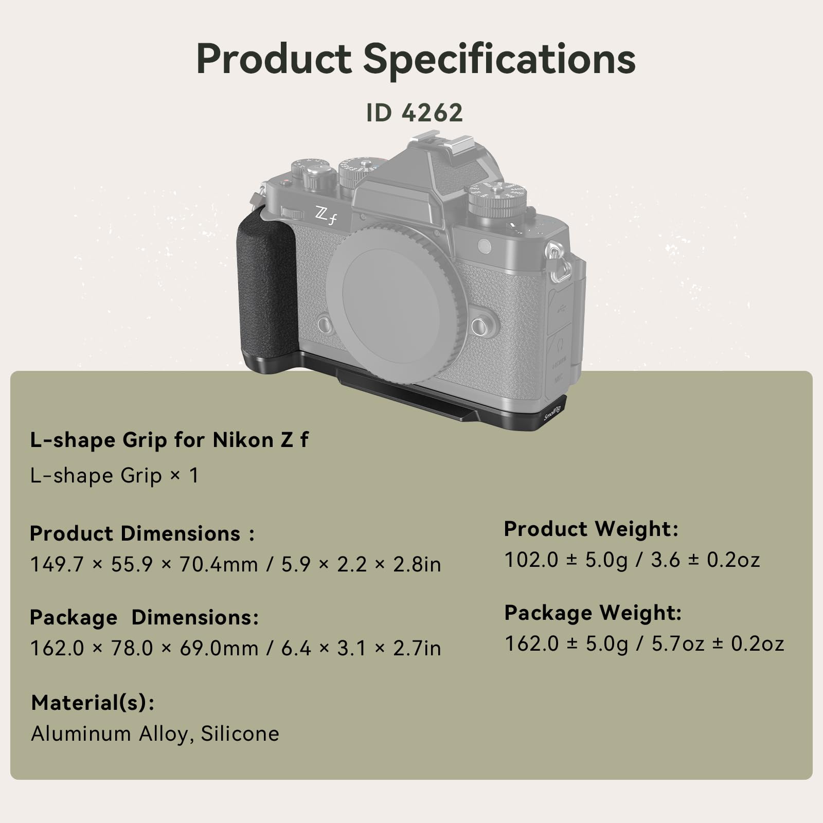 SmallRig Z f Handgrip L-Shape Grip for Nikon with Ergonomic Silicone Grip, Built-in Quick-Release Plate for Arca for Quickly Switch on Gimbal/Tripods/Handheld Shooting - 4262